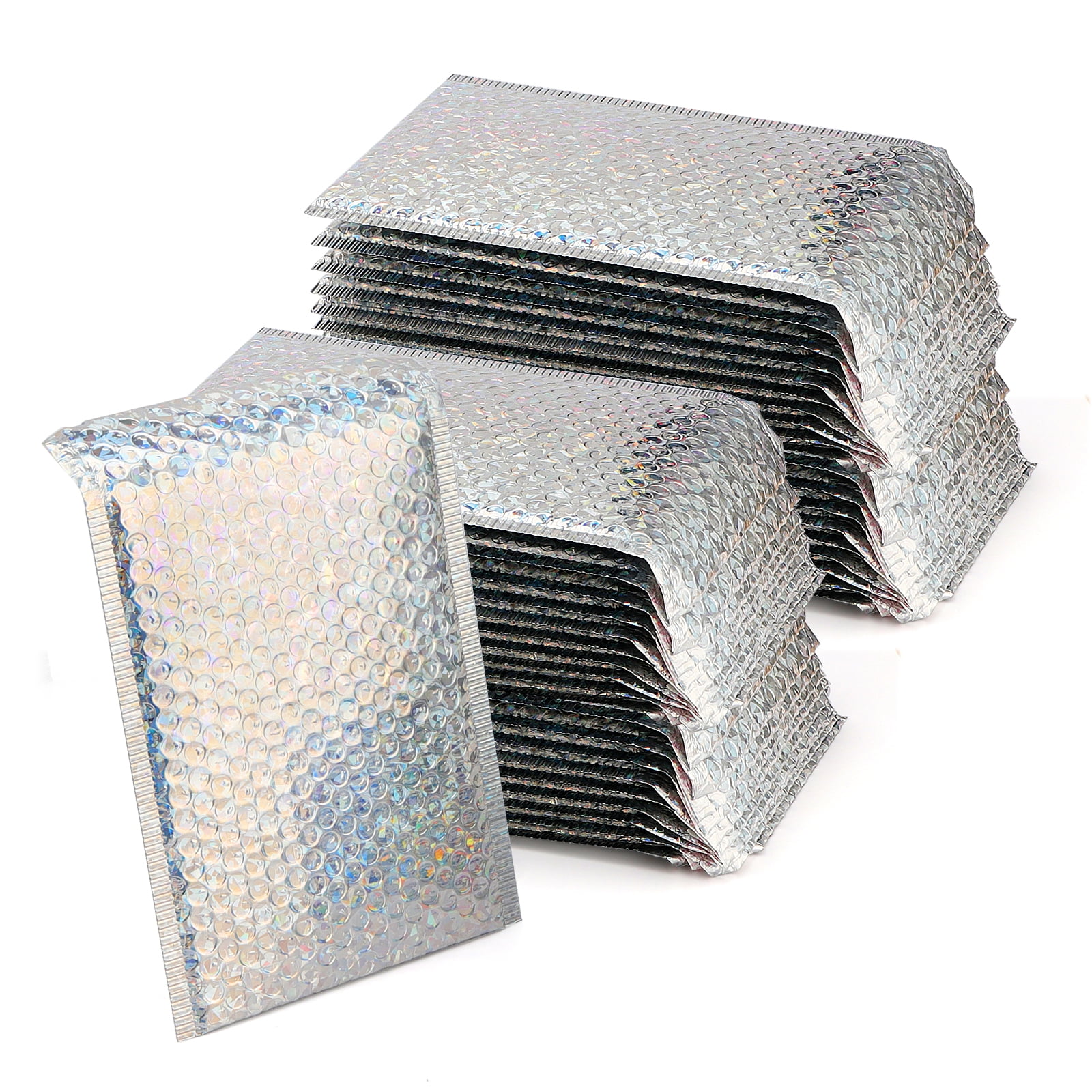 KOHAND 50 Pack 6x9 inch Silver Self-Seal Holographic Bubble Mailers for ...