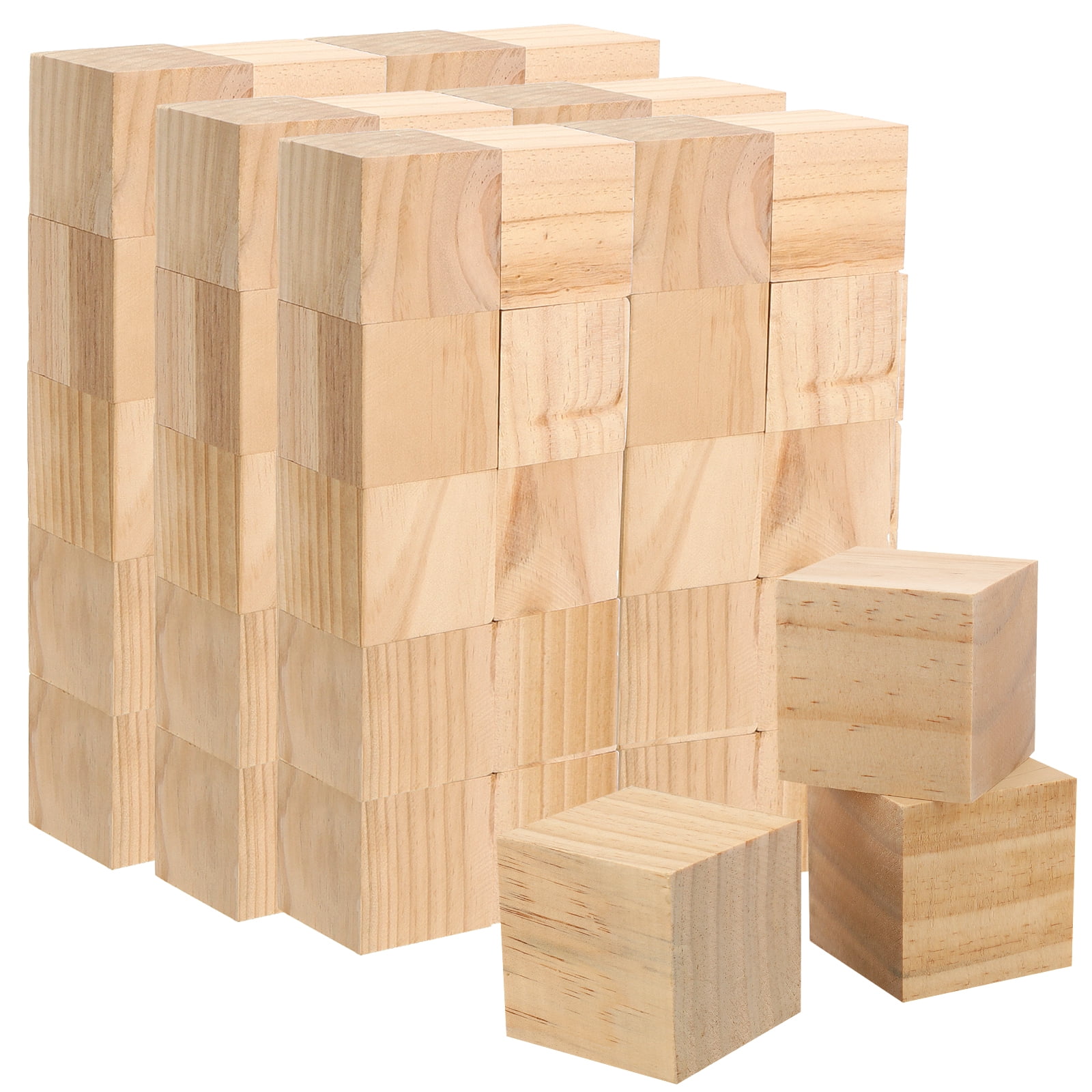 KOHAND 60 Pack 2 inch Pine Wood Blocks, Unfinished Large Wooden Cubes ...