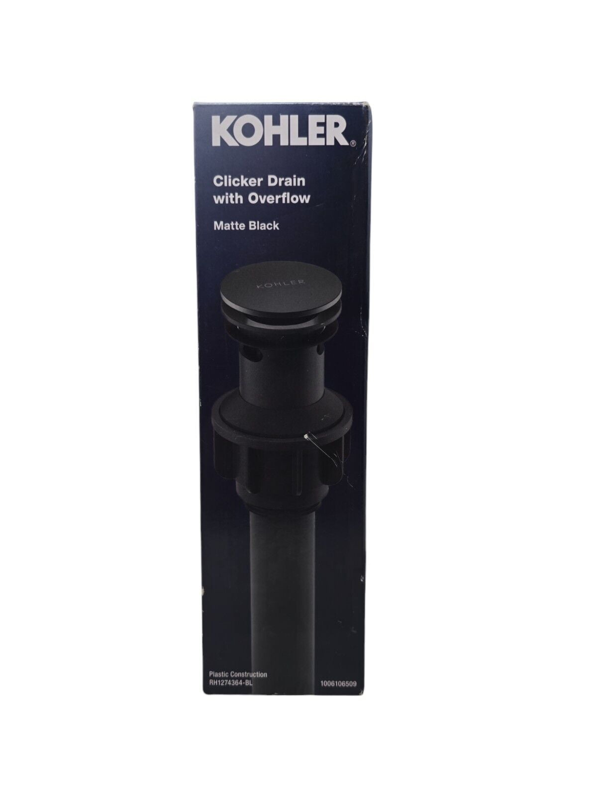 KOHLER K-RH1274364-BL Standard Clicker Drain with Overflow, Matte Black ...
