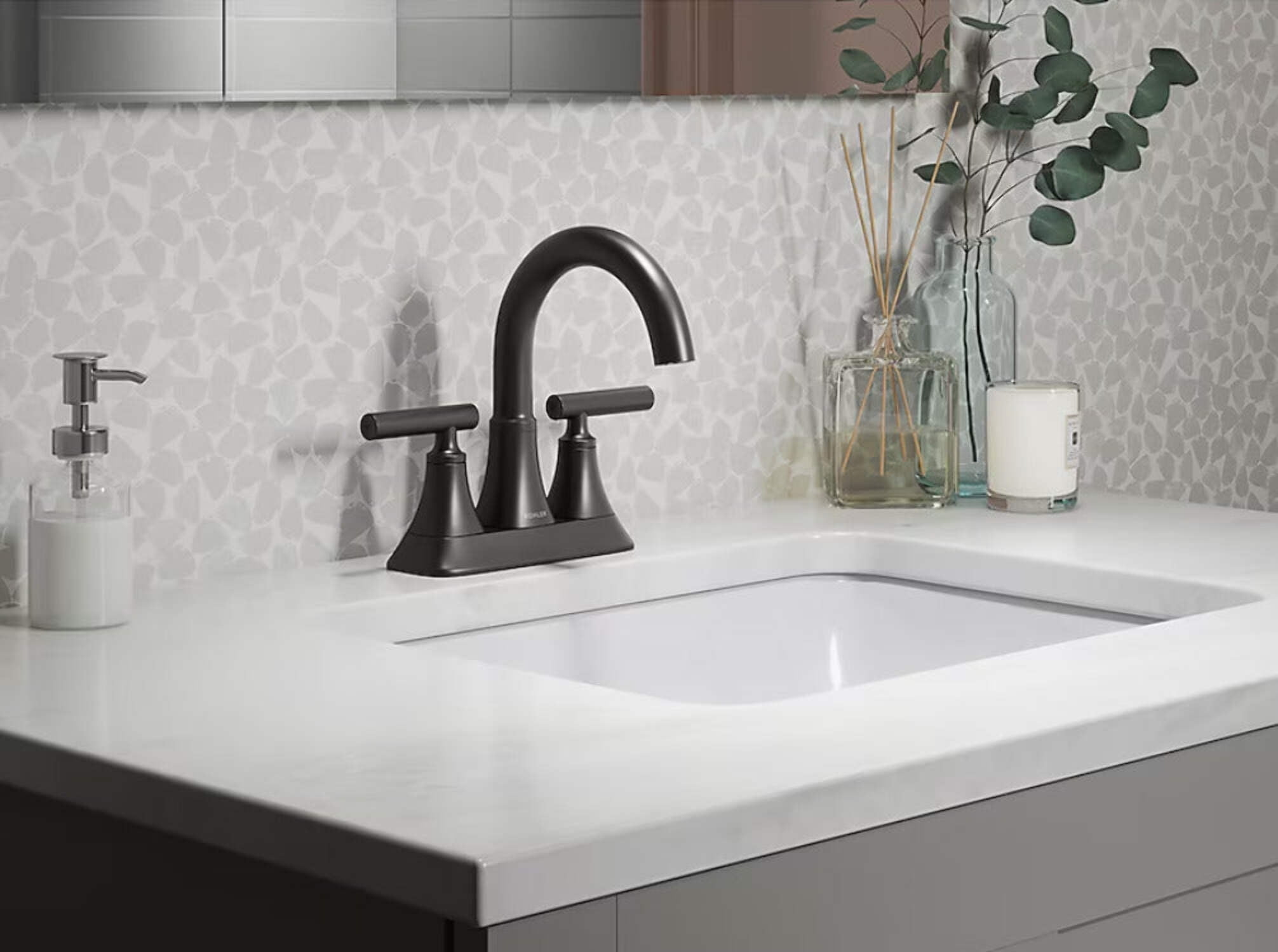 KOHLER Rill Matte Black 4" centerset Bathroom Sink Faucet w/ Drain ...