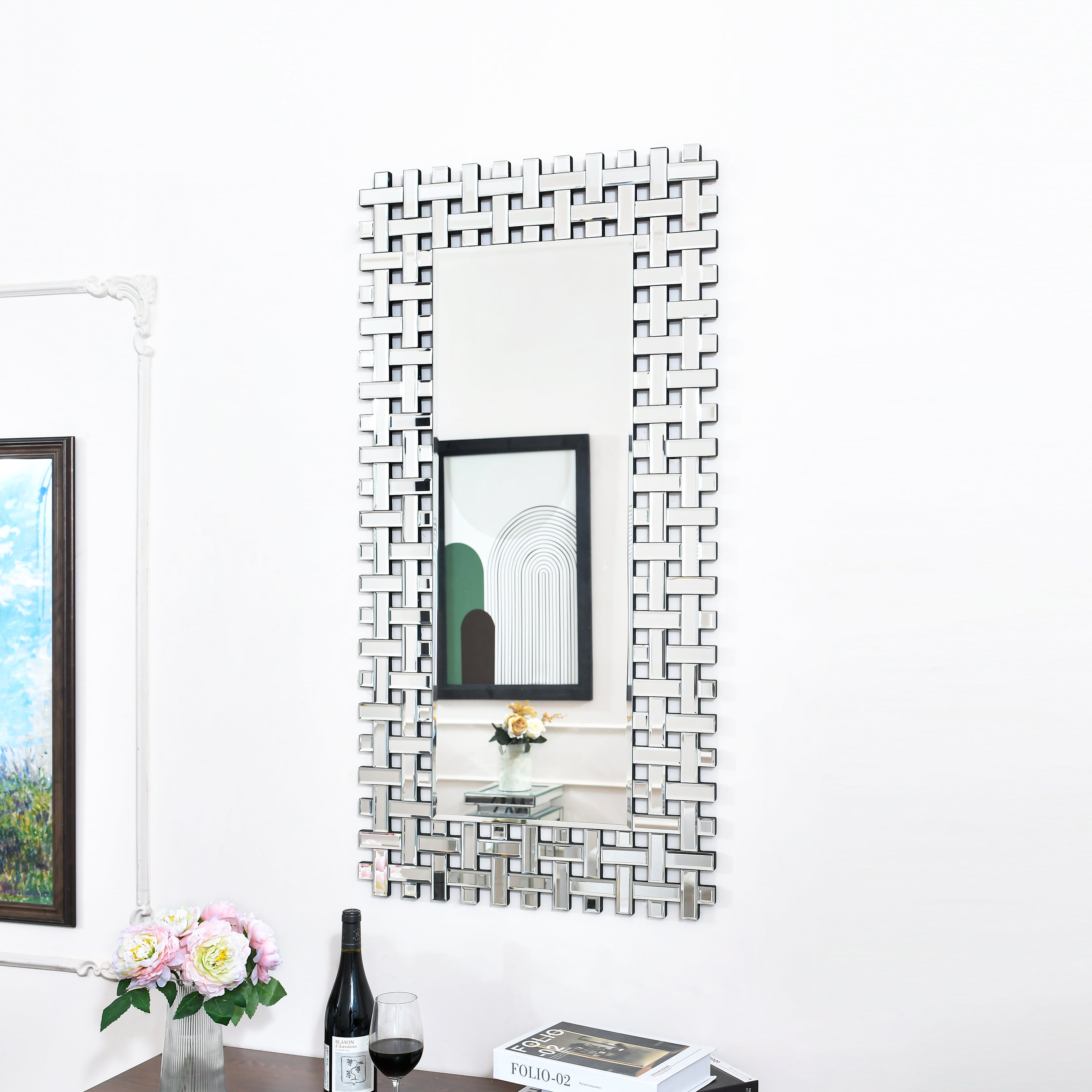 KOHROS 24x47" Silver Decorative Mirror Large Rectangle Wall Mirrors for ...