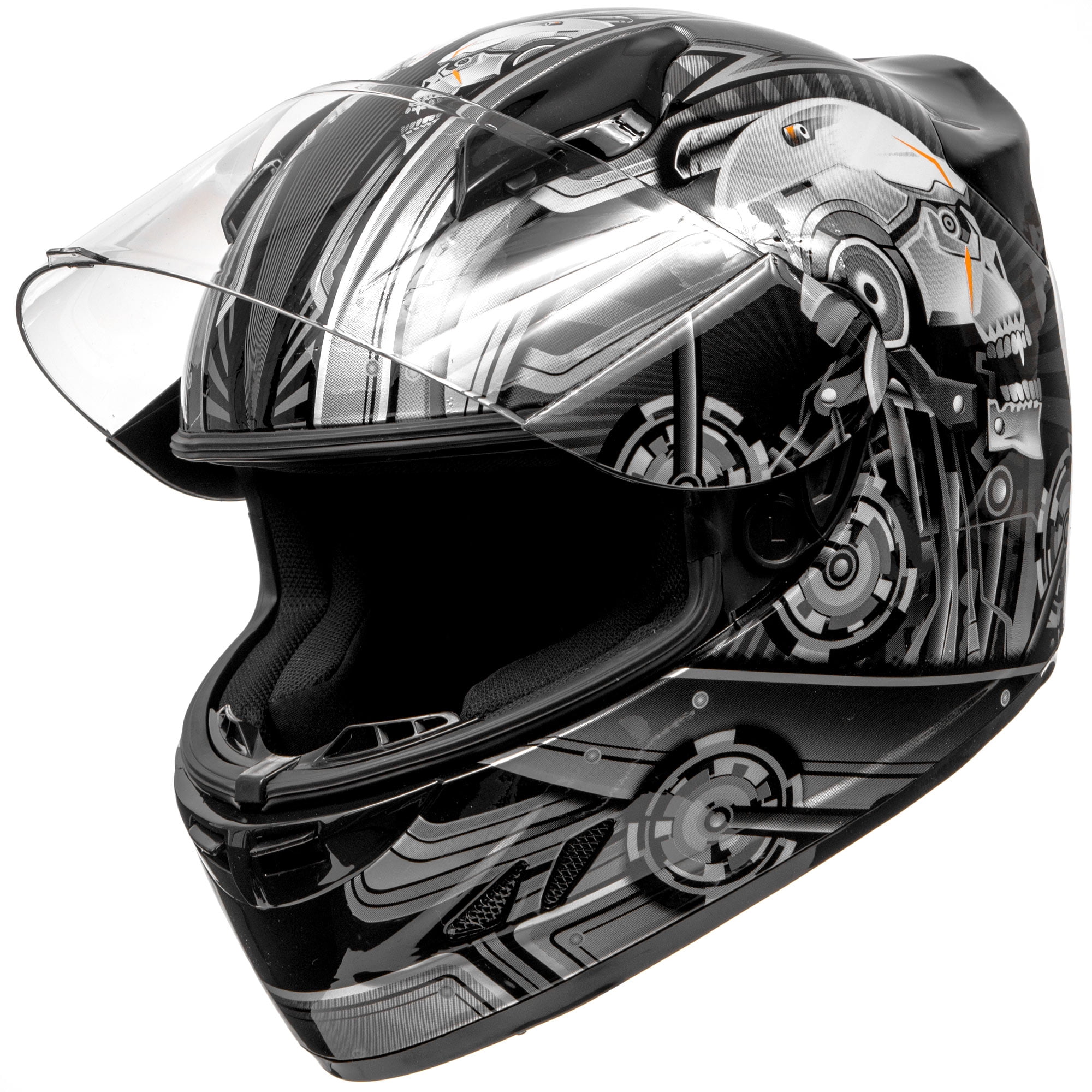 KOI DOT Motorcycle Helmet Full Face KOI Cyborg Skull Gloss Grey w ...