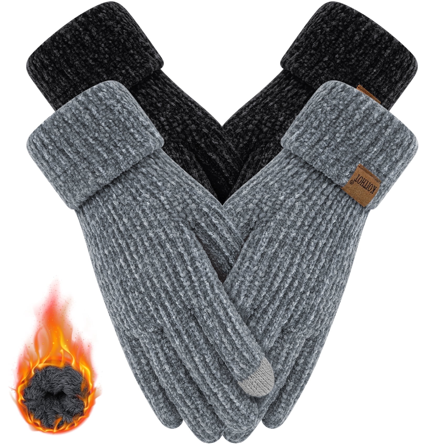 KOITHOT 2 Pairs Winter Gloves for Women Chenille, Winter Warm Thick ...