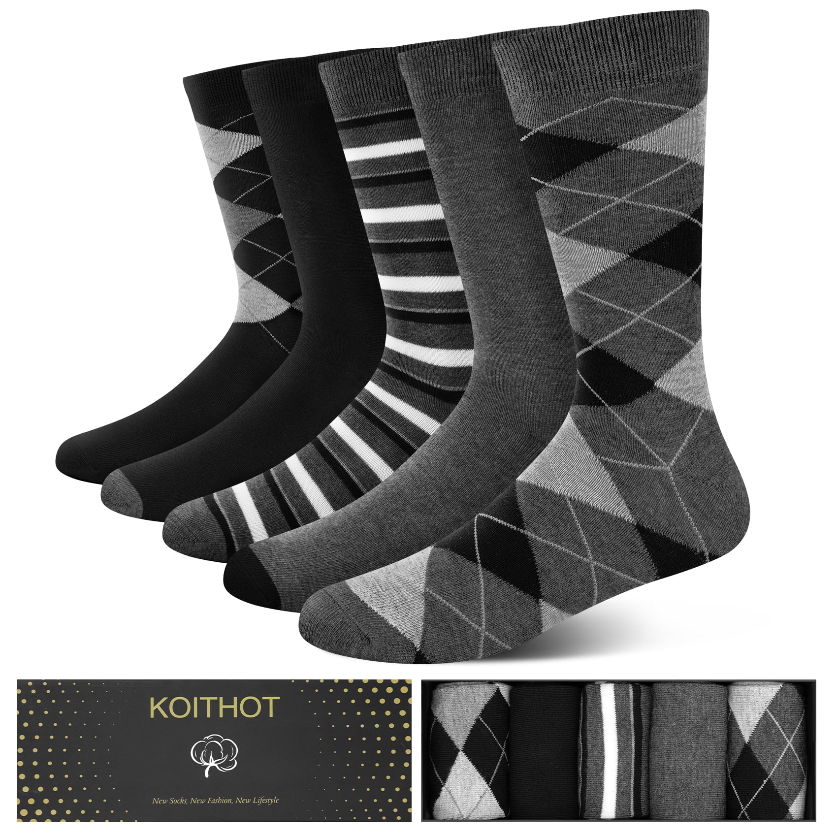 KOITHOT 5 Pairs Men Dress Socks, Lightweight Classic Crew Scocks for ...