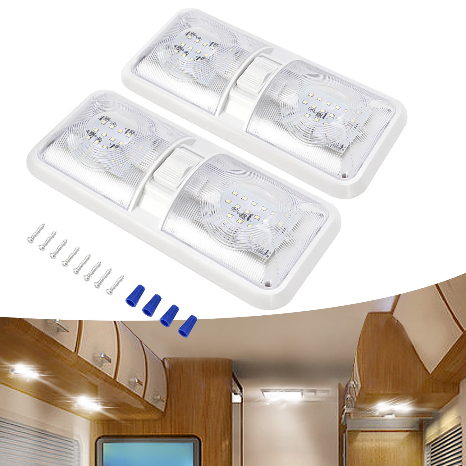 KOJEM 2PCS Double Dome Lights, Fit for RV LED 12v, Ceiling Fixture, RV ...
