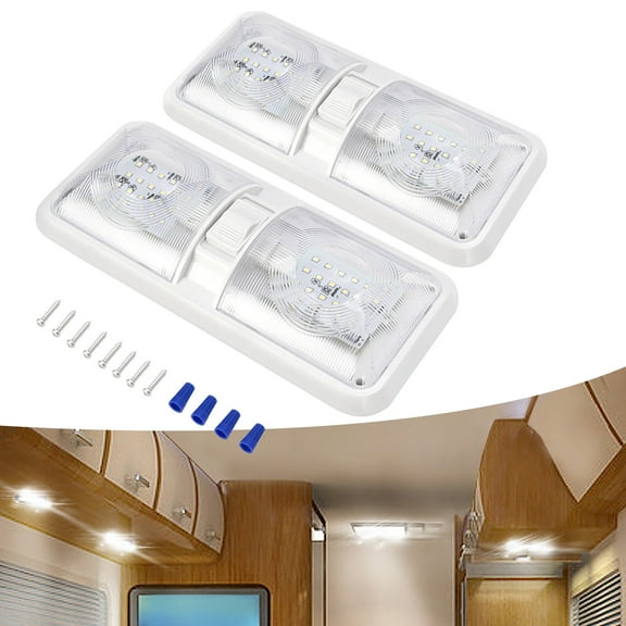 12V Led RV Ceiling 1100 Lumen Double Dome Light | Frosted RV Interior ...