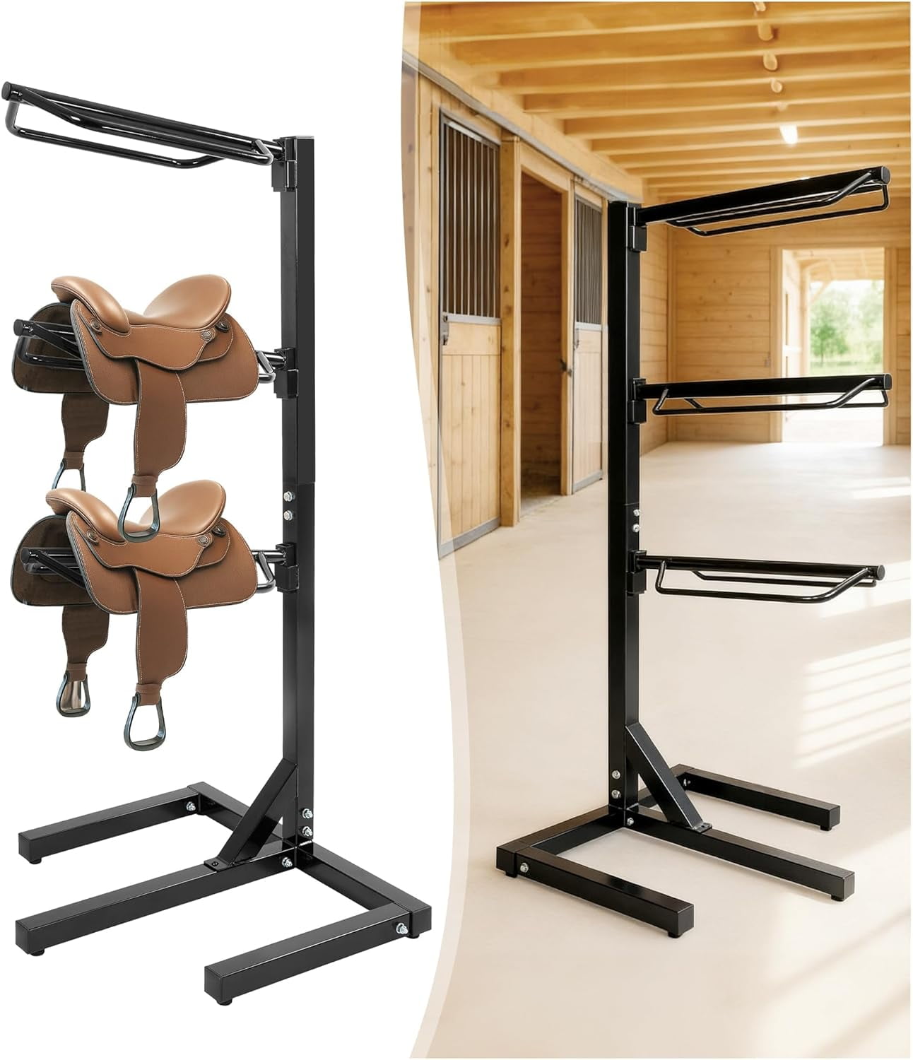 KOJEM 3 Tier Saddle Rack Heavy-Duty Saddle Stand for English and ...