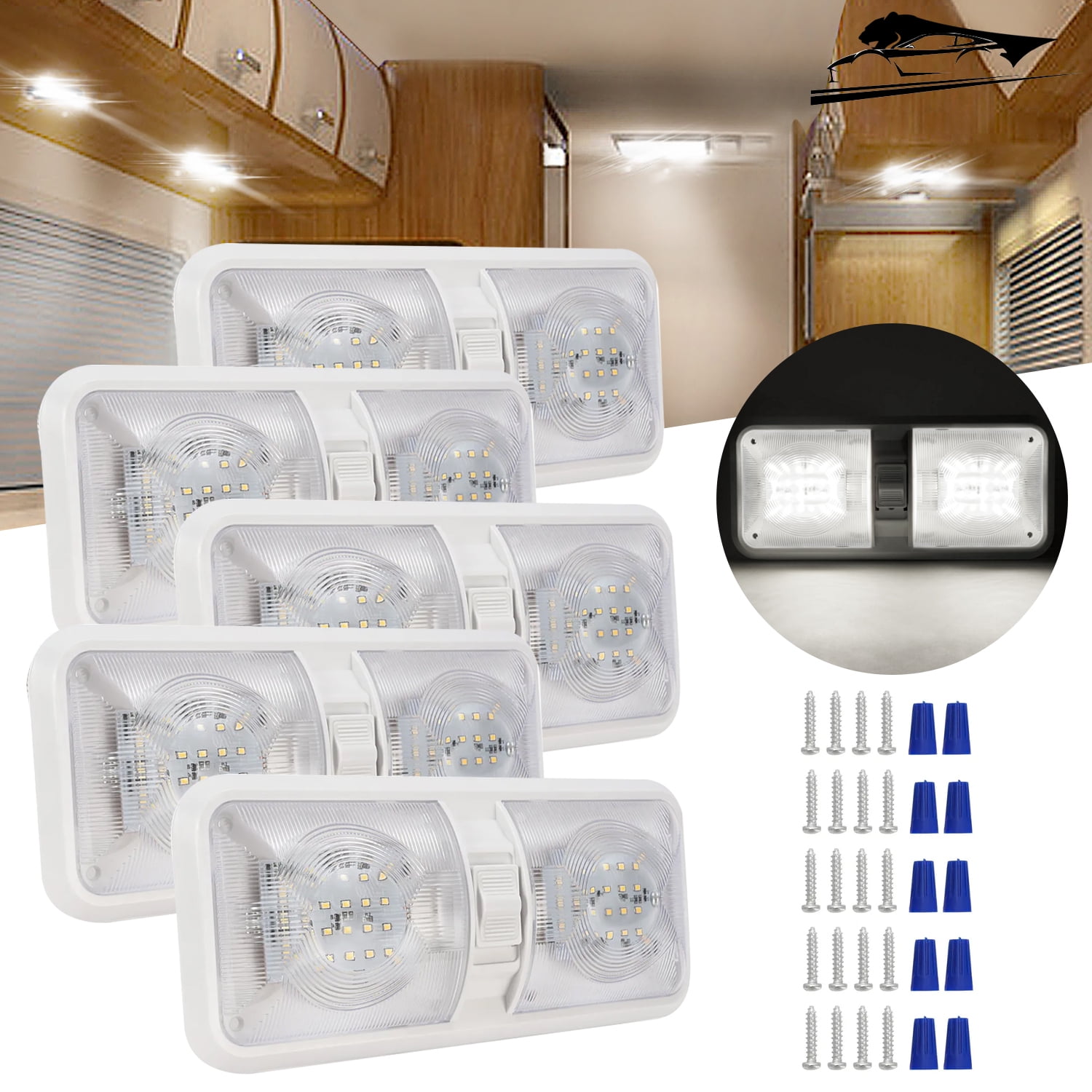 KOJEM 5PCS RV Ceiling Double Dome Lights 12v Ceiling Fixture RV ...