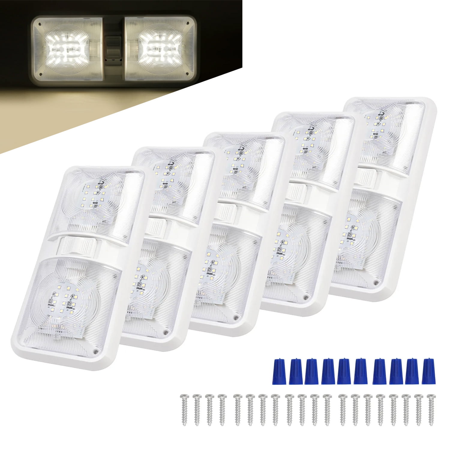 KOJEM 5PCS RV Ceiling Double Dome Lights 12v Ceiling Fixture RV ...