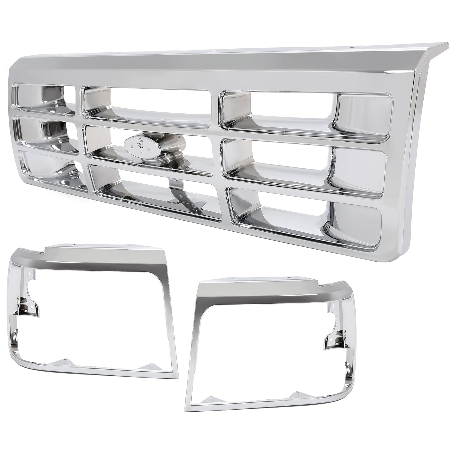 KOJEM Chrome Grille & Headlight Door for 1992-1997 Ford Bronco F150 ...