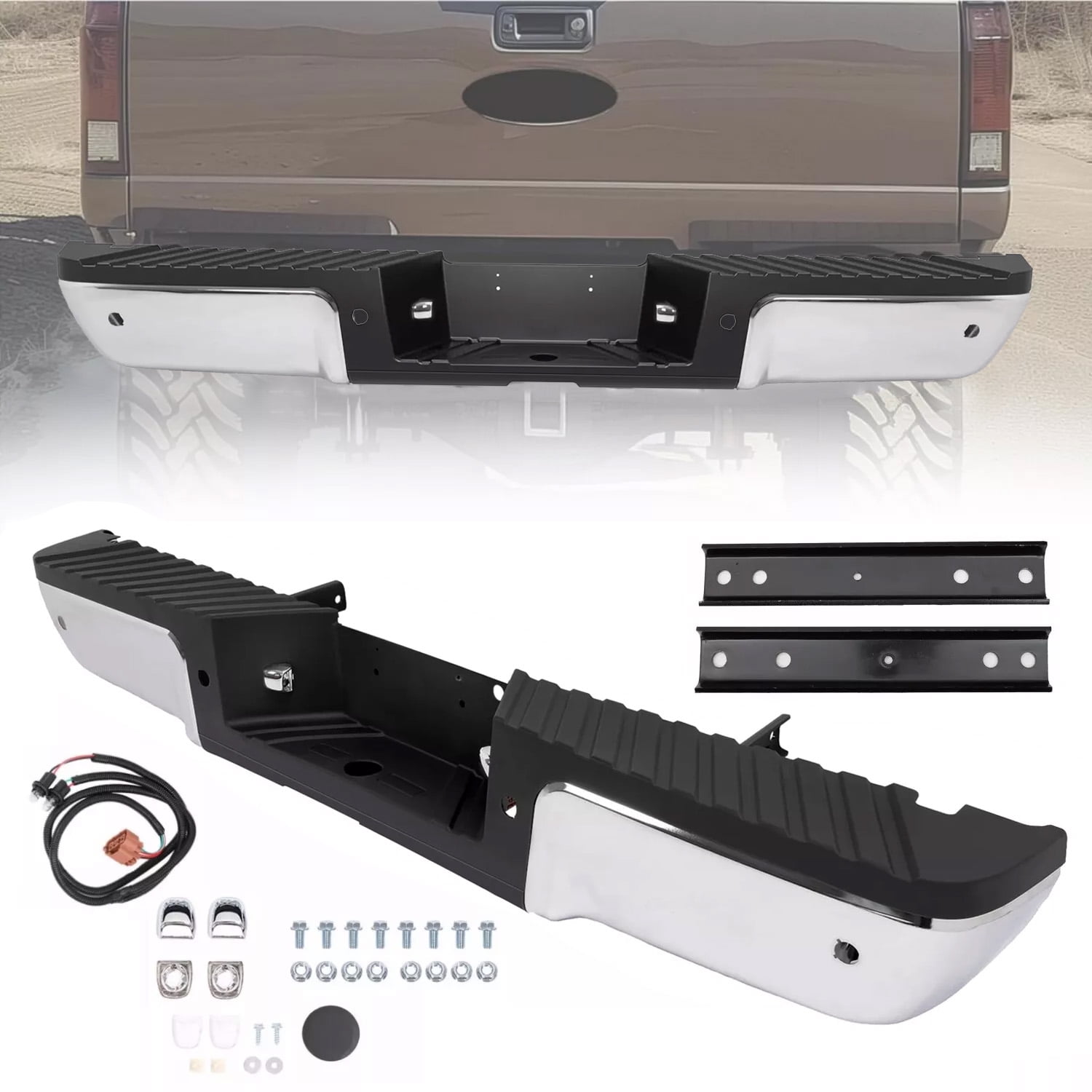 KOJEM Chrome Rear Step Bumper,2008-2016 Ford F250 F350 Super Duty Steel ...