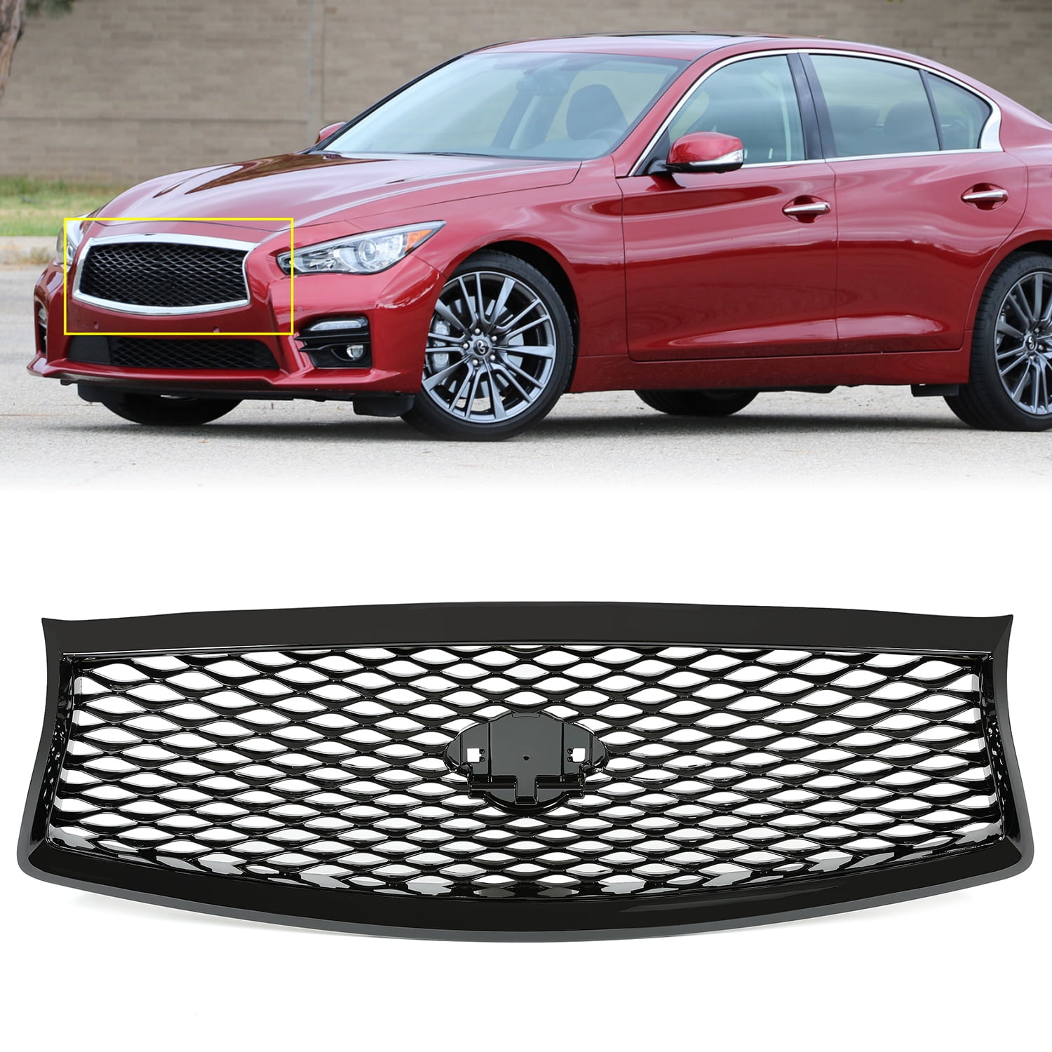 KOJEM Front Bumper Upper Grille Mesh Grill Trim for Infiniti Q50 14 15 ...