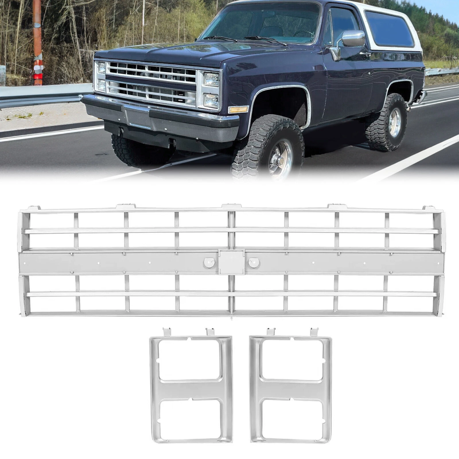 KOJEM Front Grille Grill & Headlight Bezel Compatible with 1985-1988 ...