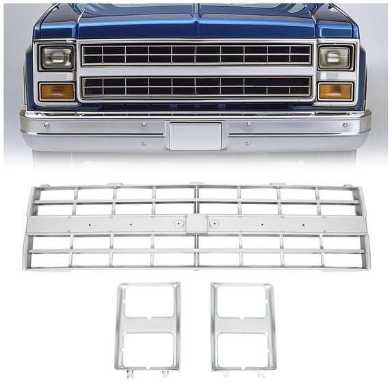 KOJEM Front Grille Grill & Headlight Bezel Compatible with 1985-1988 ...