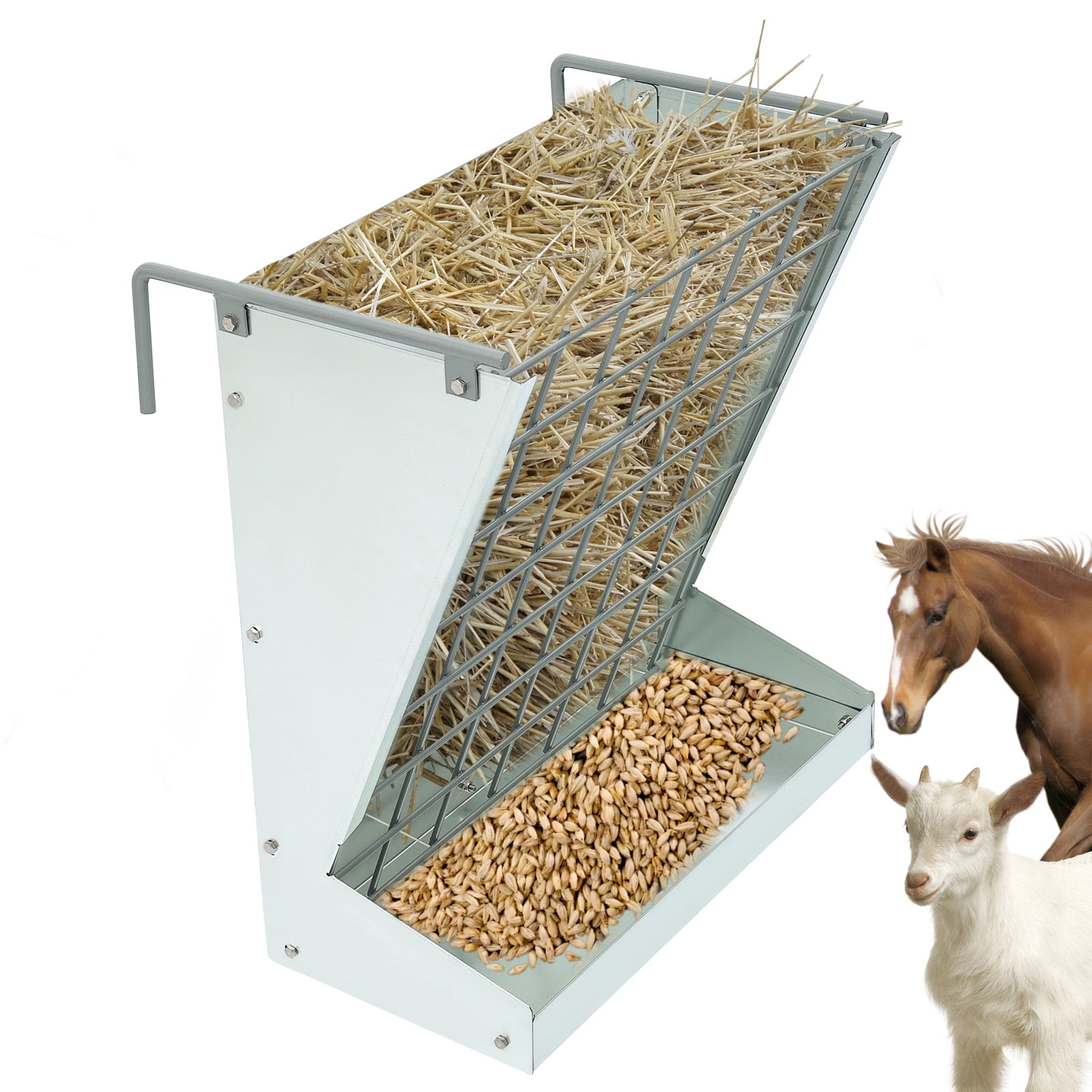 KOJEM Large Capacity Hanging Goat Hay Feeder with Adjustable Hooks ...
