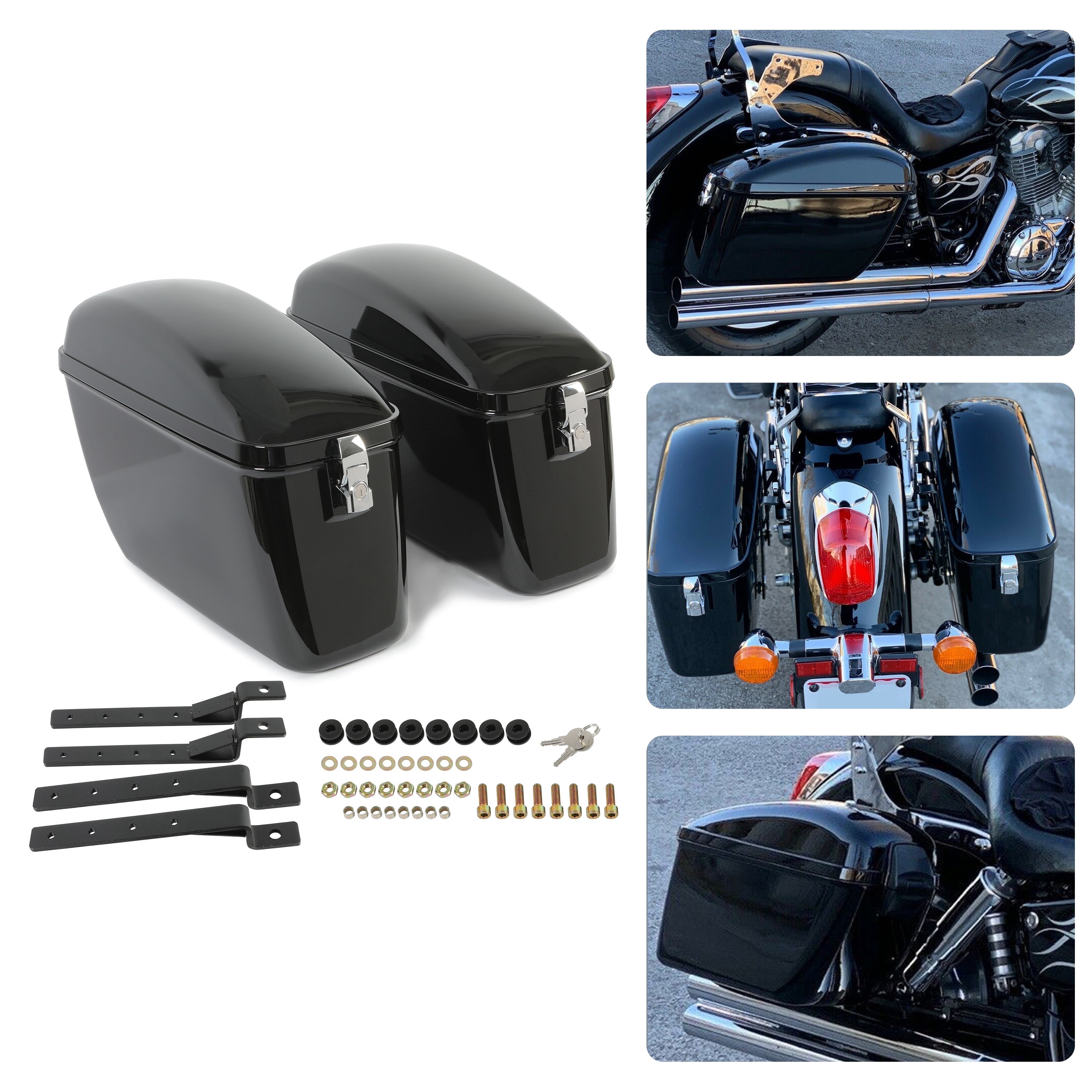 KOJEM Universal Motorcycle Hard Saddle Bag Trunk with Brackets, Gloss ...