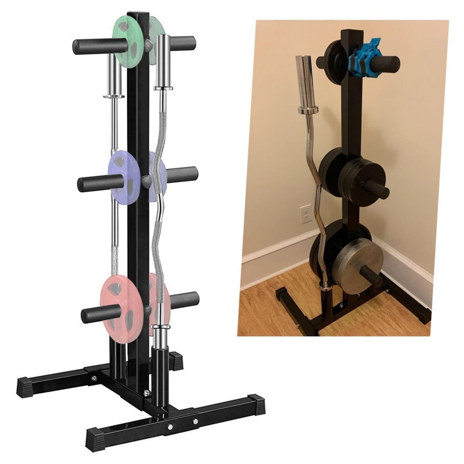KOJEM Olympic Weight Plate Rack, Barbell Bar Holders, Storage Stand ...