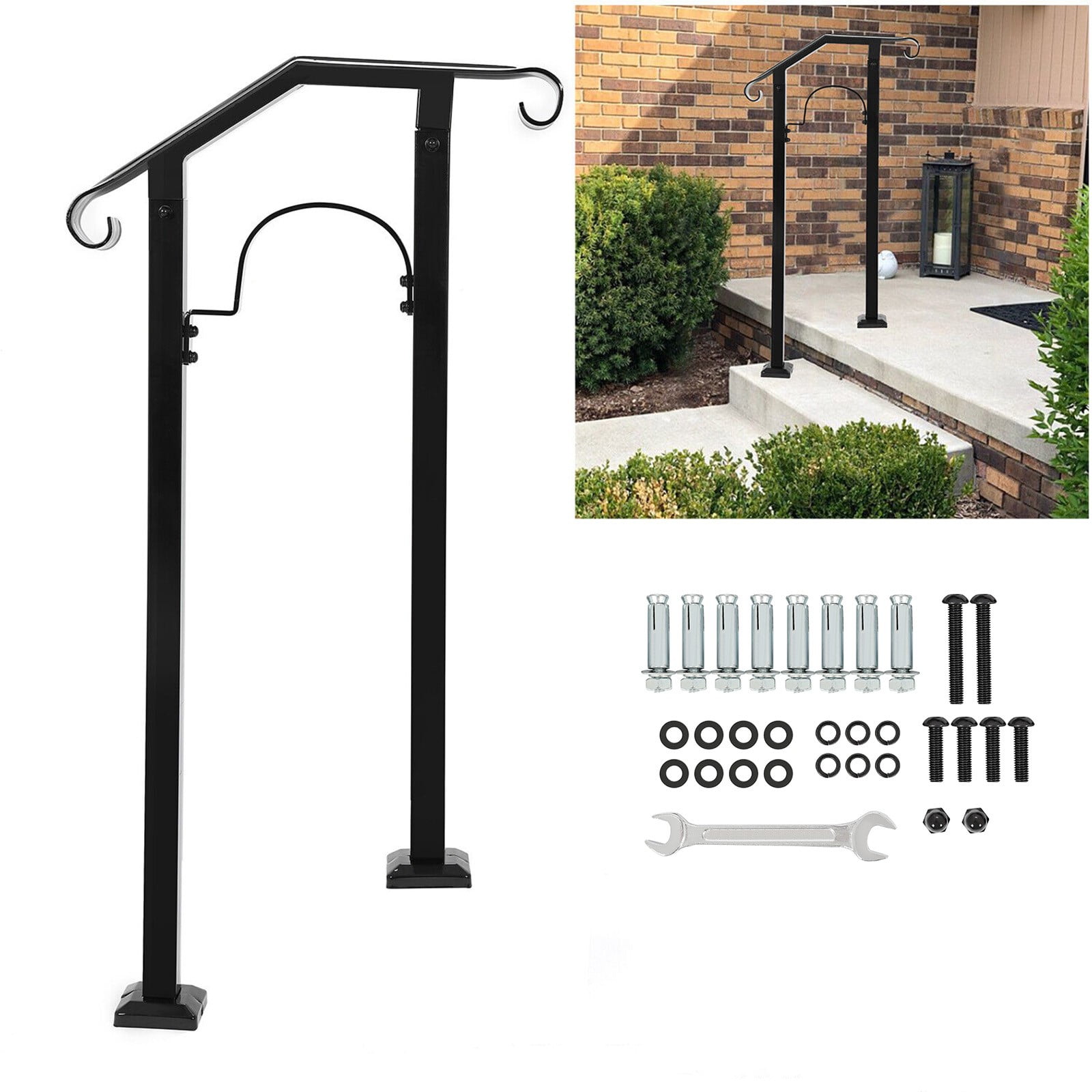 KOJEM Outdoor Hand Rail 1 - 2 Steps Iron Handrail Outdoor Stair Railing ...