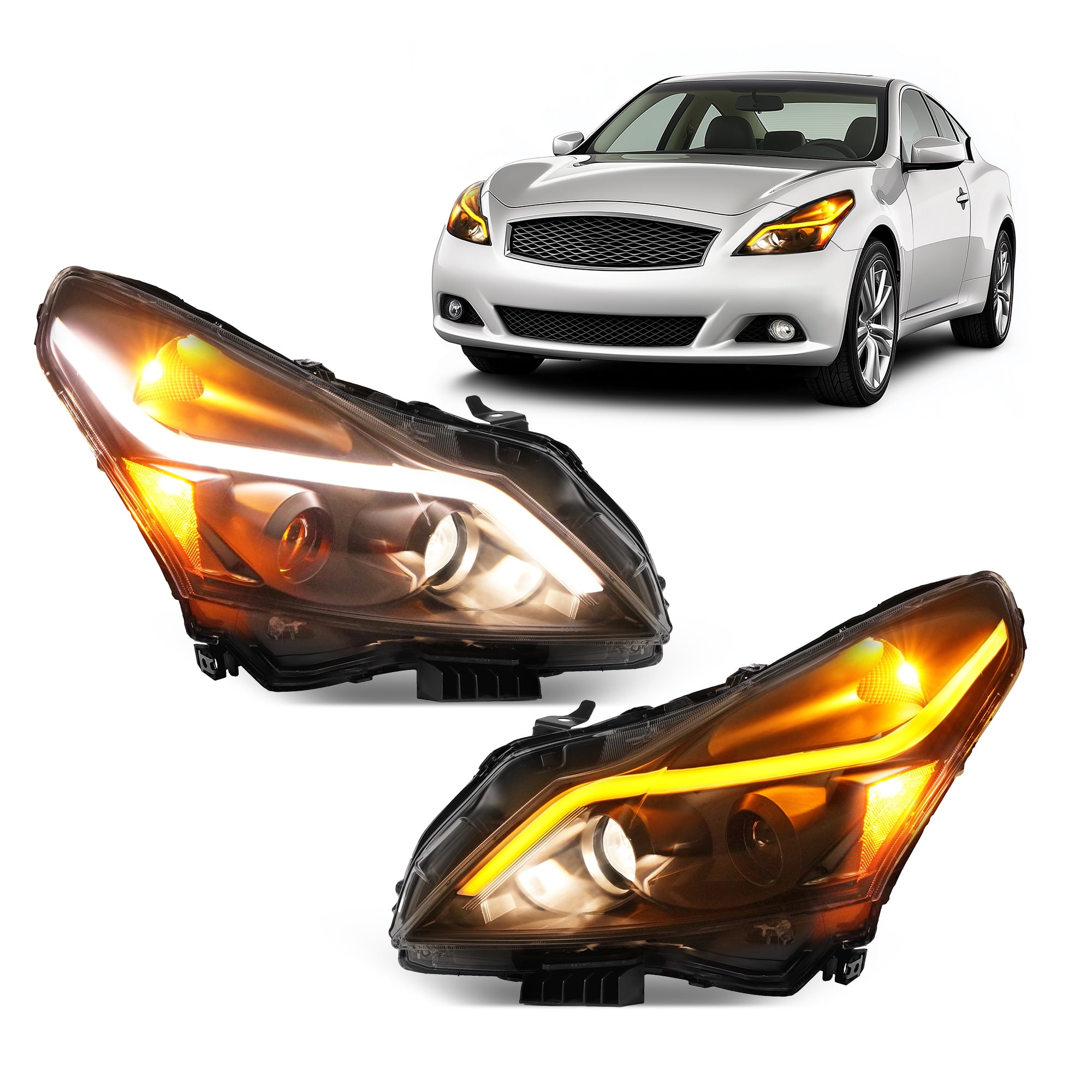 KOJEM Pair Projector Headlights w/Sequential LED Compatible with 2010 ...