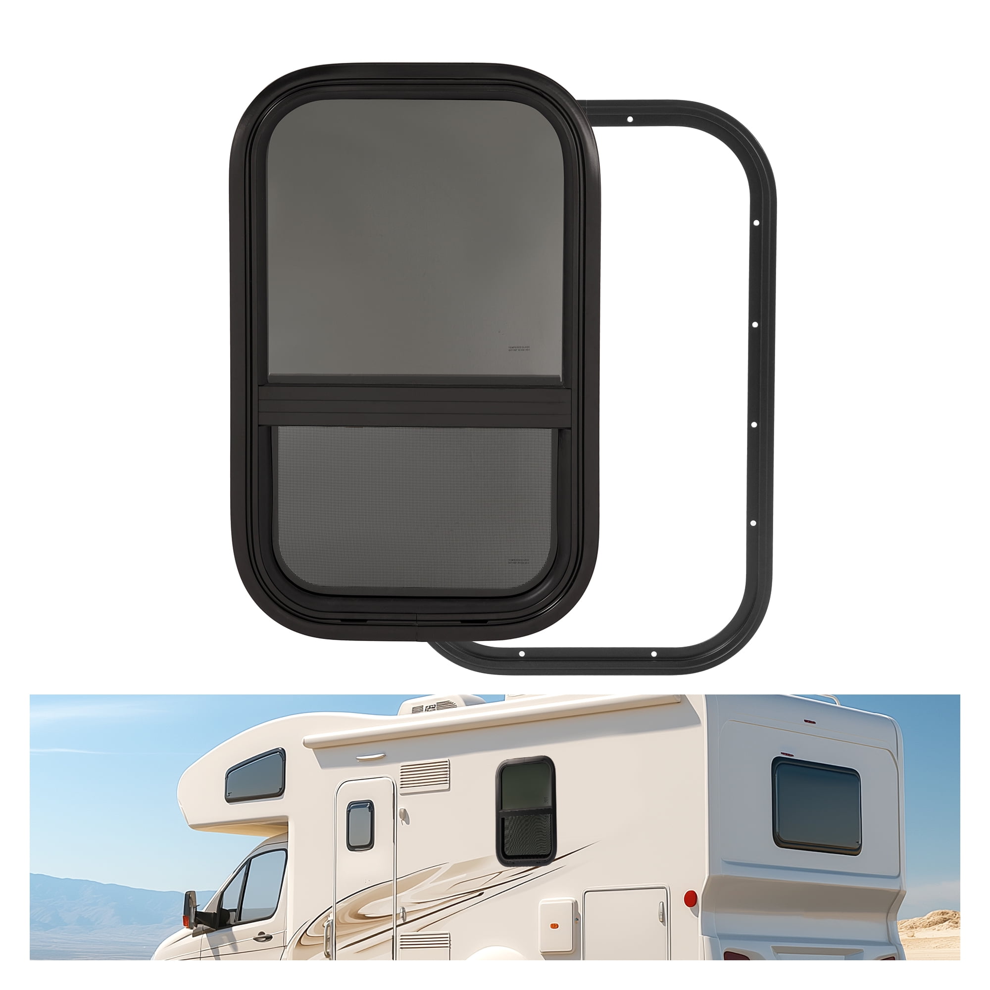KOJEM RV Windows Universal 14" Width x 22" Height with Trim Ring & Mesh ...
