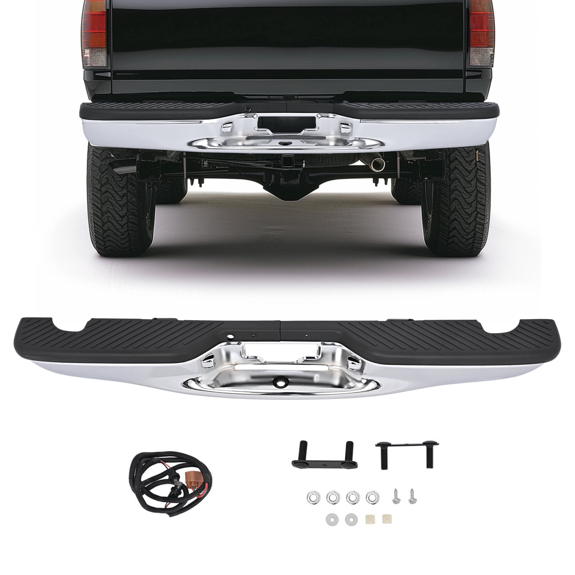 KOJEM Rear Step Bumper, Fit for 1997-2004 Ford F150,Chrome Black ...