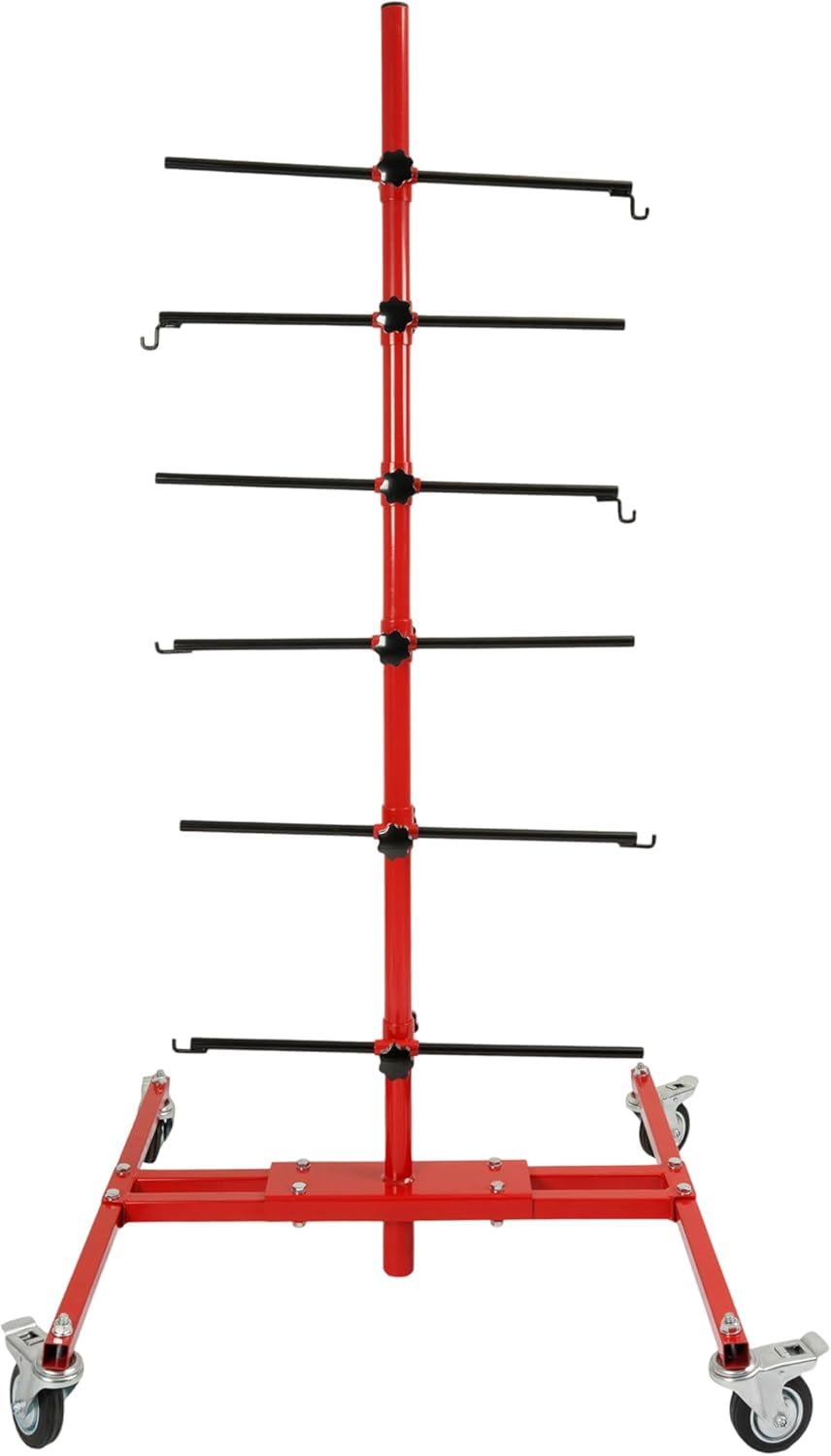 KOJEM Red Paint Stand w/Rotatable Wheels & 6 Hooks, Adjustable Center ...