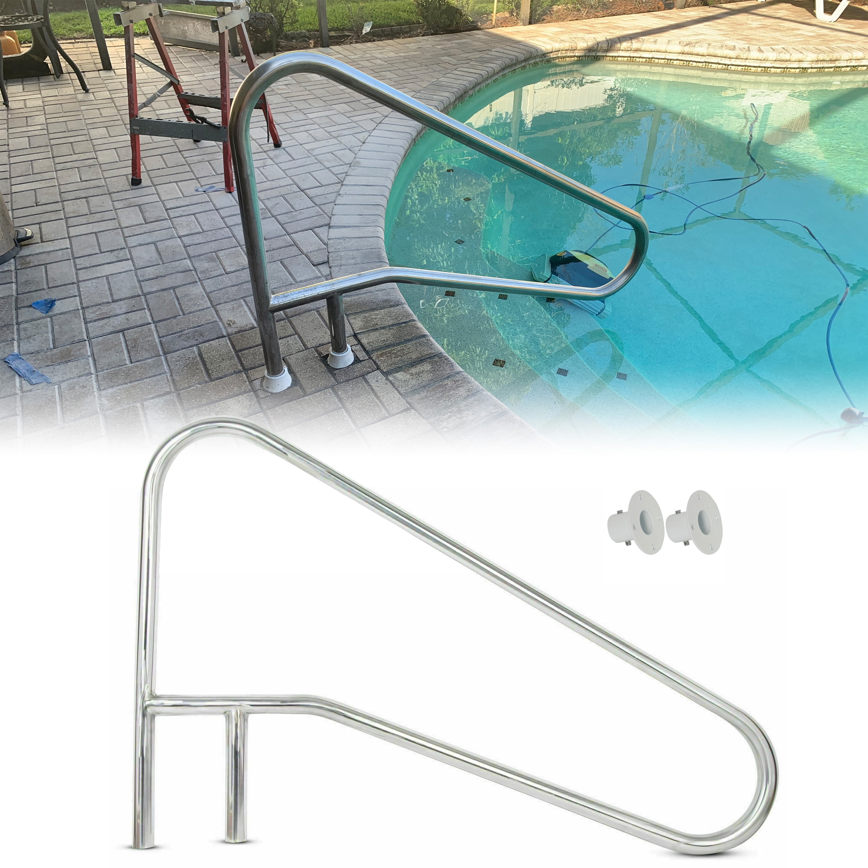 KOJEM Safety In-Ground Pool Stair Handrail, 49x35 Inch Stainless Steel ...