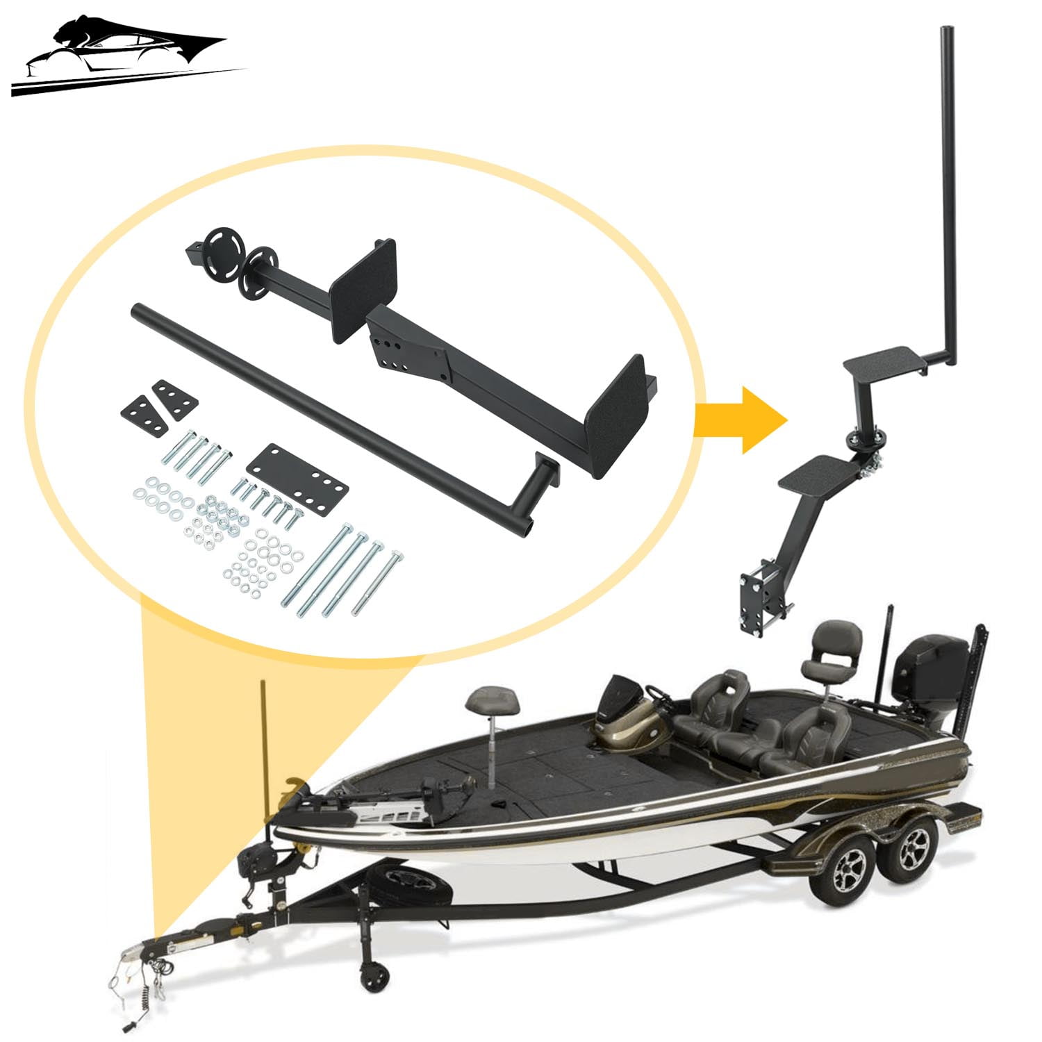 KOJEM Universal Heavy Duty Trailer Step, Dual Step Bass Boat, Black ...