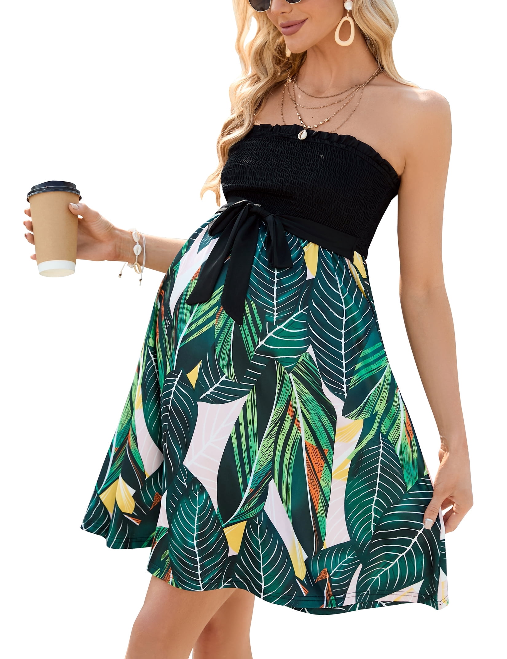 Maternity Tube Short Dress Off Shoulder Wrap Floral Print Pregnant ...