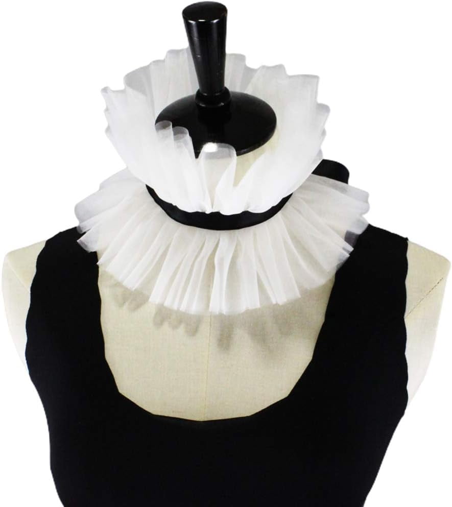 KOK-Women Victorian Vintage Mesh Ruffled Stand False Collar Ribbon ...