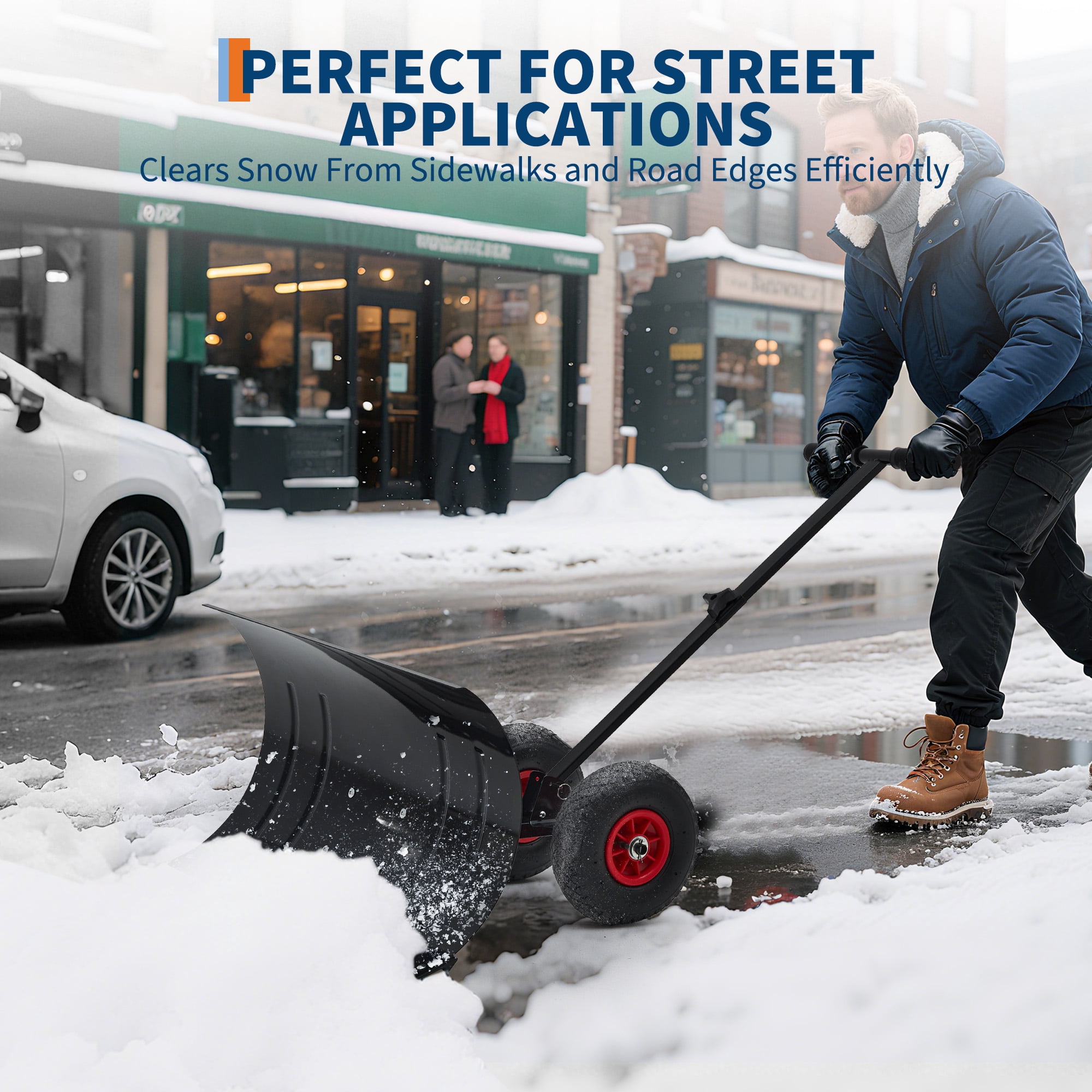KOKEBREN 29in x 14in Heavy-Duty Snow Shovel with Wheels, Ergonomic ...