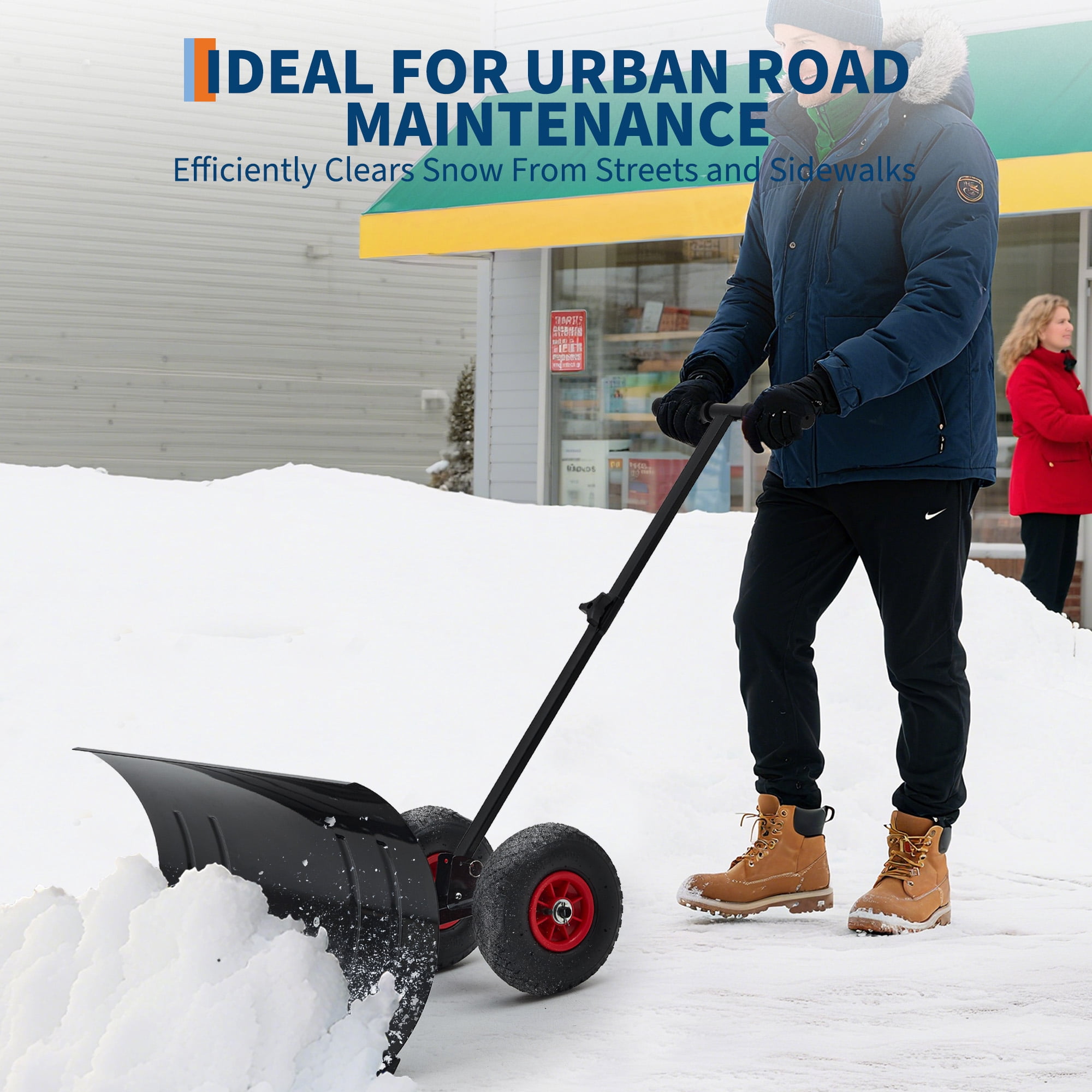 KOKEBREN 29in x 17in Heavy-Duty Snow Shovel with Wheels, Ergonomic ...