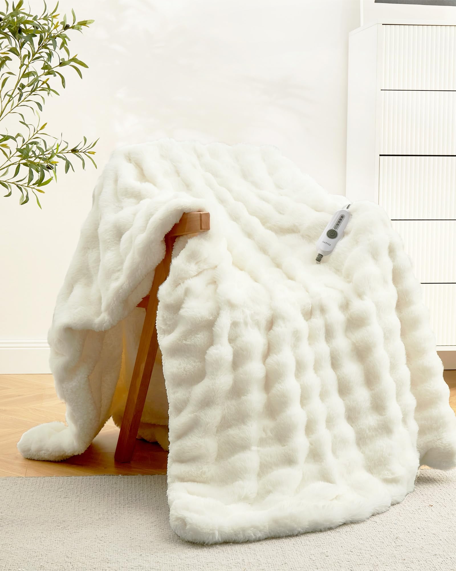 KOKEBREN 50x60 Inch Heated Throw Blanket, Faux Rabbit Fur Electric ...