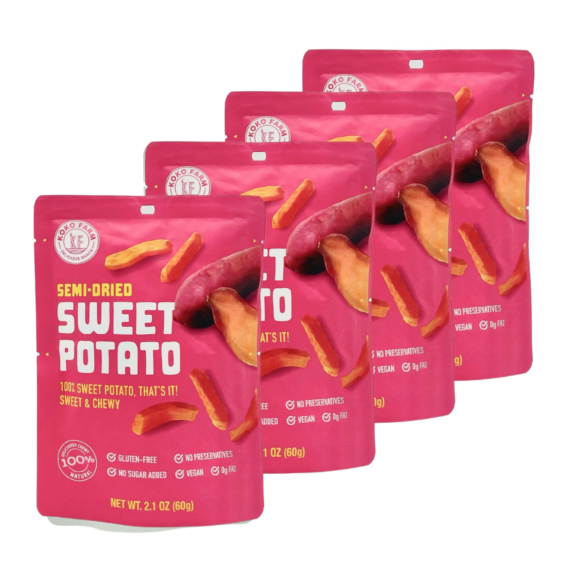 KOKO FARM Semi-Dried Sweet SBF3 Potato Snack, 2.1 Ounce Bag (Pack of 4 ...