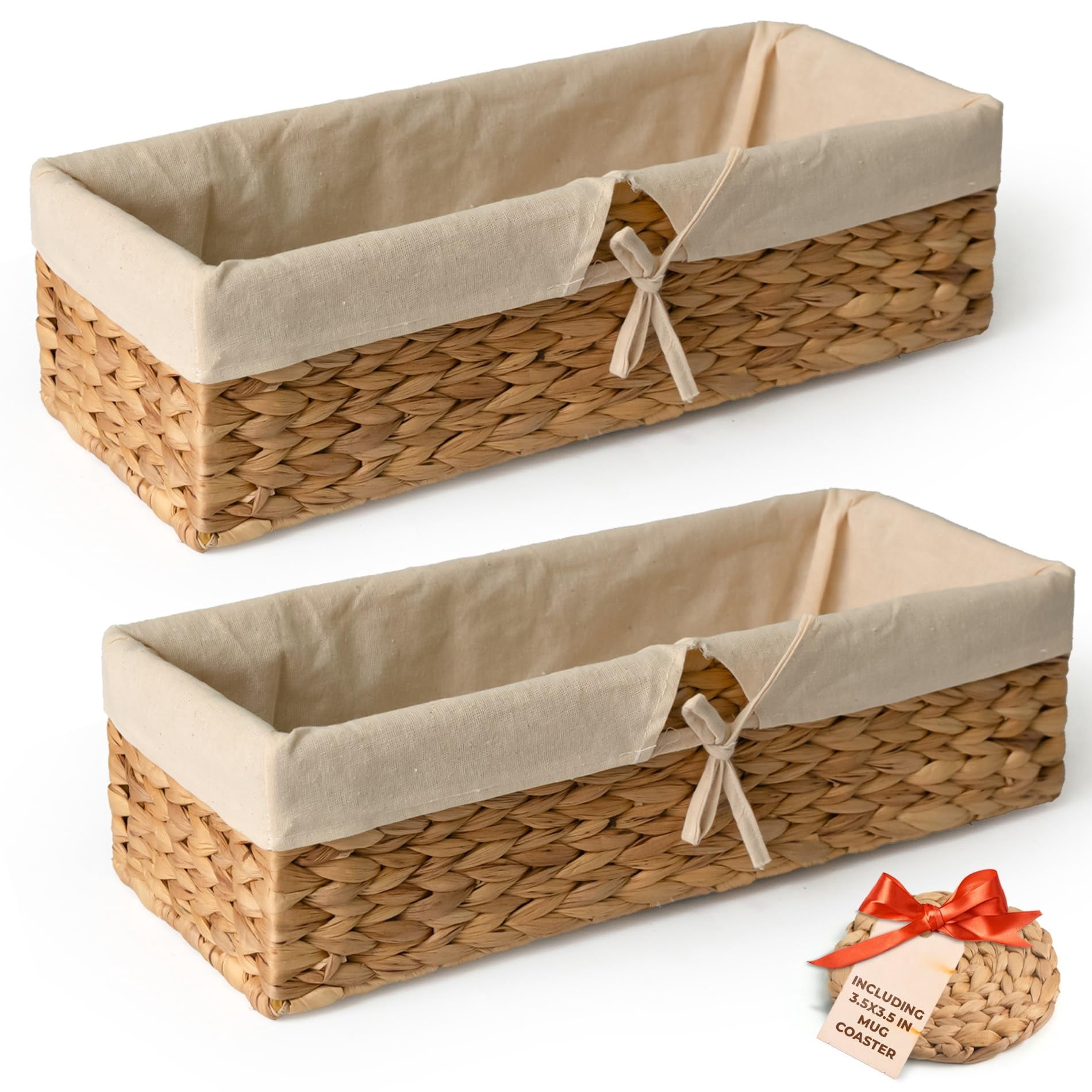 KOKODO Pack of 2 Water Hyacinth Tank Topper Storage Baskets - Woven ...