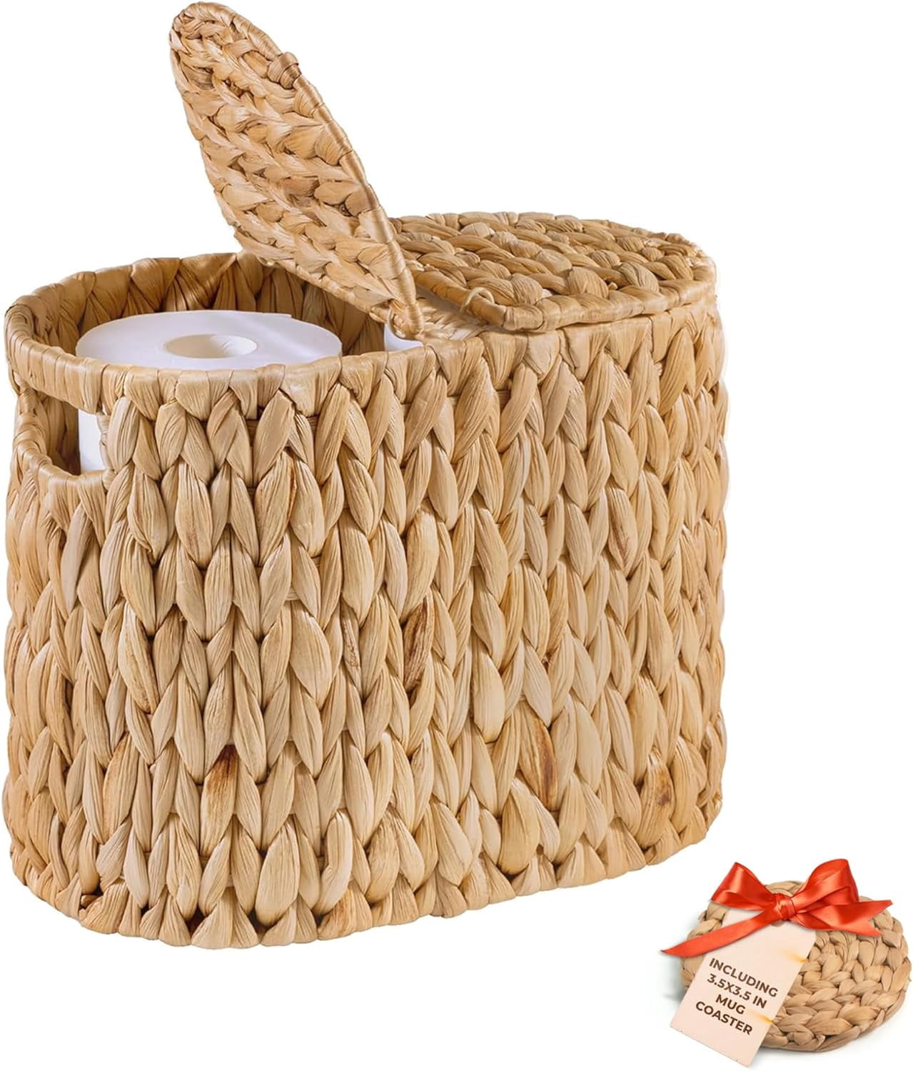 KOKODO Water Hyacinth Toilet Tank Topper Basket with Buit-in Handles ...
