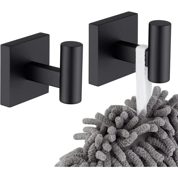 Bath Towel Hooks Matte Black, 4 Pack Stainless Steel Robe Coat and ...
