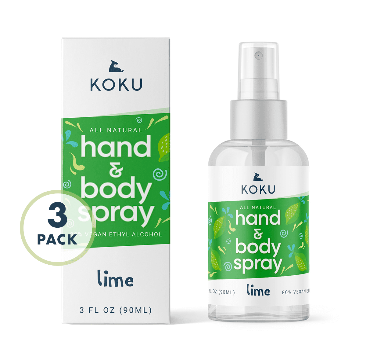 KOKU Citrus Hand & Body Spray | Lime Scent | Three 3-Ounce Travel-Size ...
