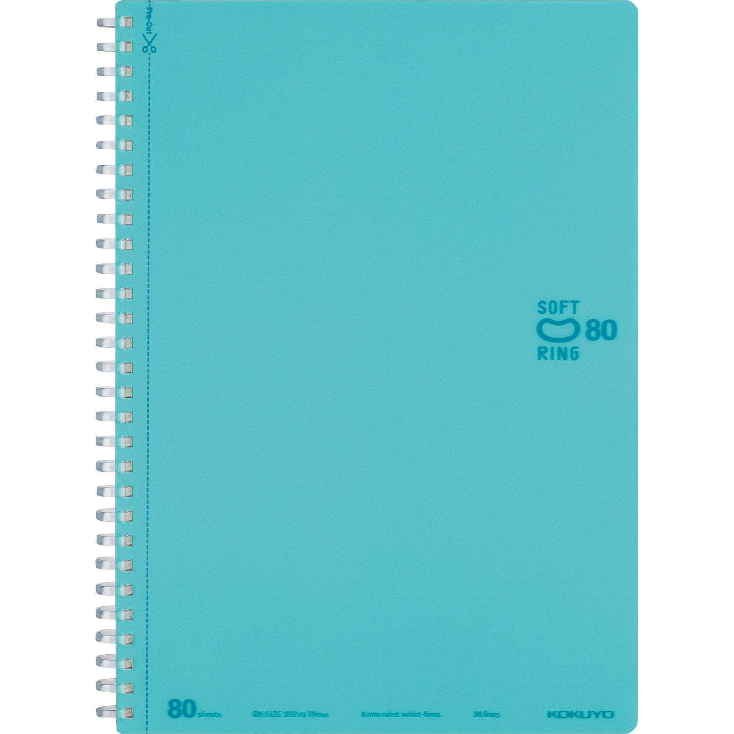 KOKUYO D Shaped Soft Ring Notebook, 6mm ruled w/dot-lines, 29 Lines, 80 Sheets, A5, Light Blue ...