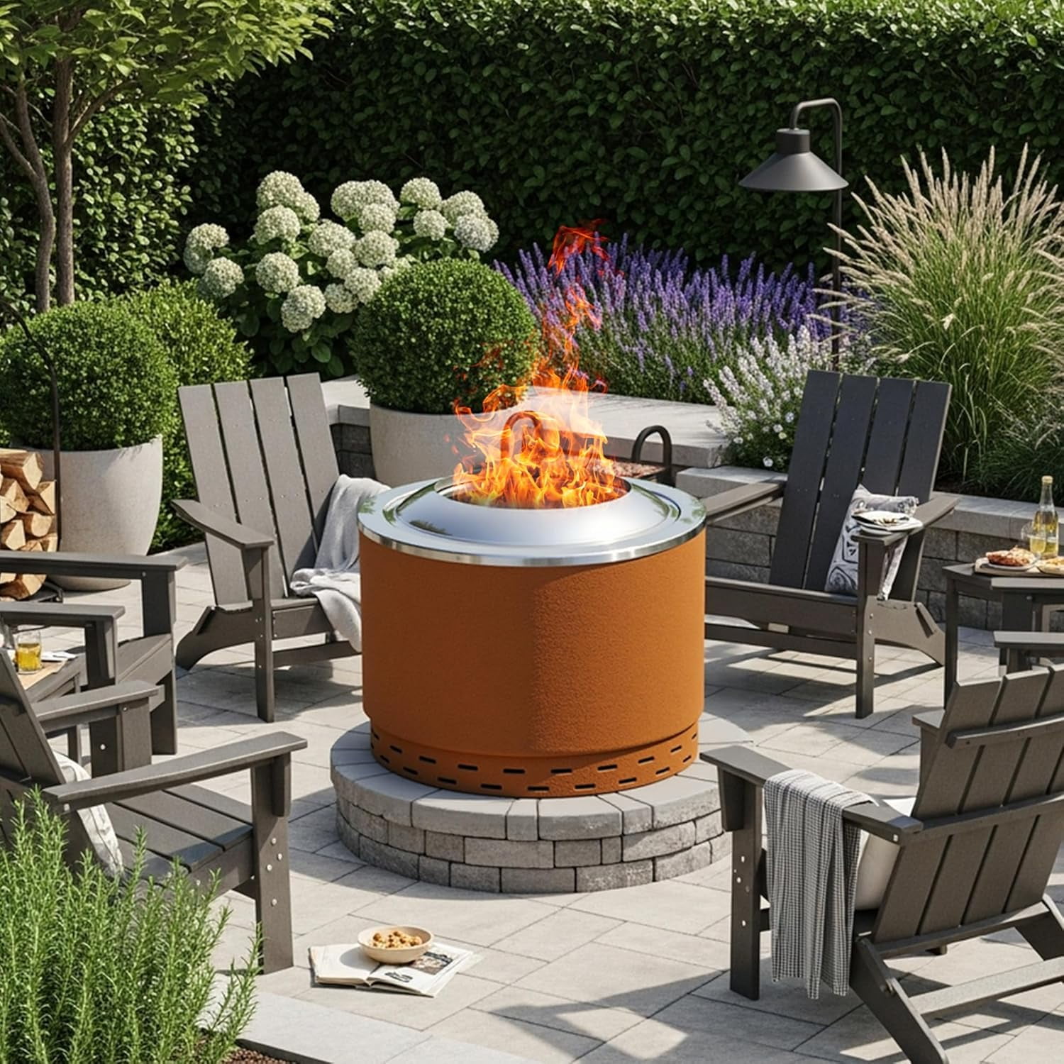 KOL 19.5" Dia Smokeless Fire Pit Outdoor, Corten Steel & Stainless ...