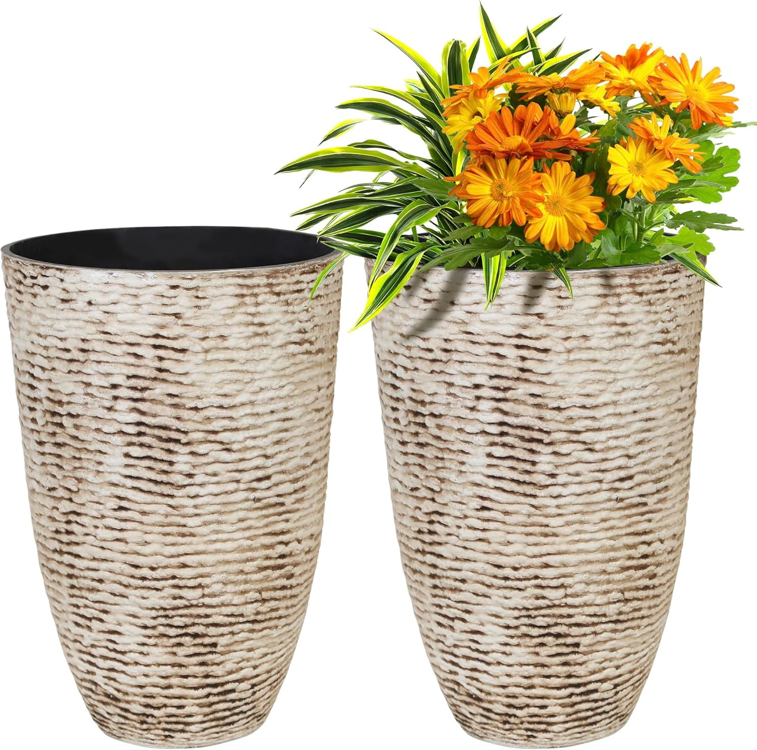 KOL 2-Pack 21in. Tall Plastic Planter - Large Round Tapered Pots with ...