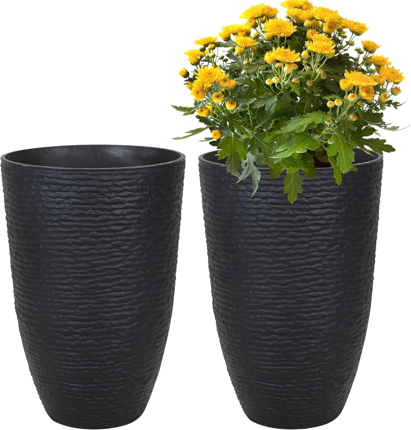 KOL 2-Pack 21in. Tall Plastic Planter - Large Round Tapered Pots with ...
