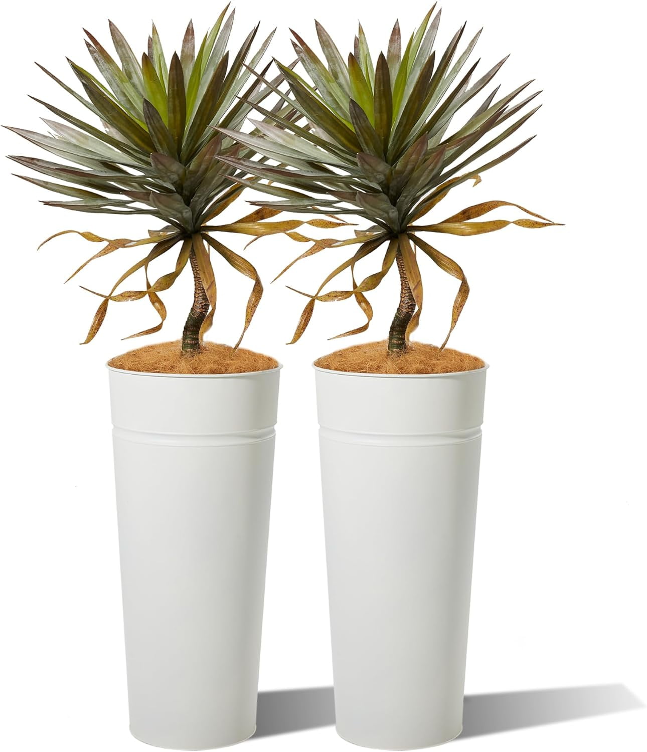 KOL 28" 2-Pack Tall White Metal Planter, Galvanized Steel Pot with ...