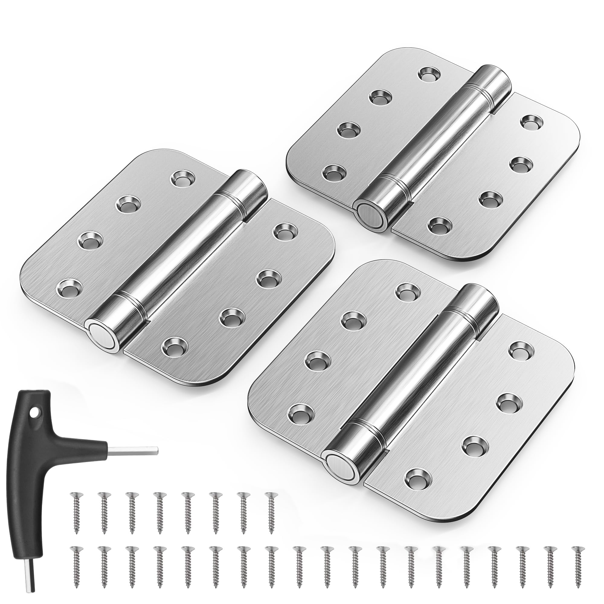 KOLET Self Closing Door Hinges, 4 x 4 Inches Door Hinges with Auto Close, 5/8" Radius Corners ...