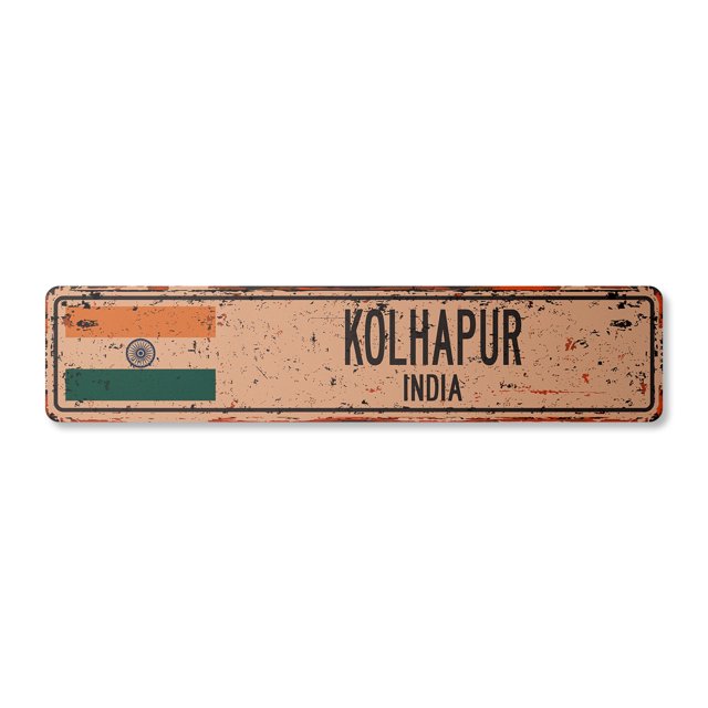 KOLHAPUR INDIA Vintage Aluminum Street Sign Indian flag city country ...