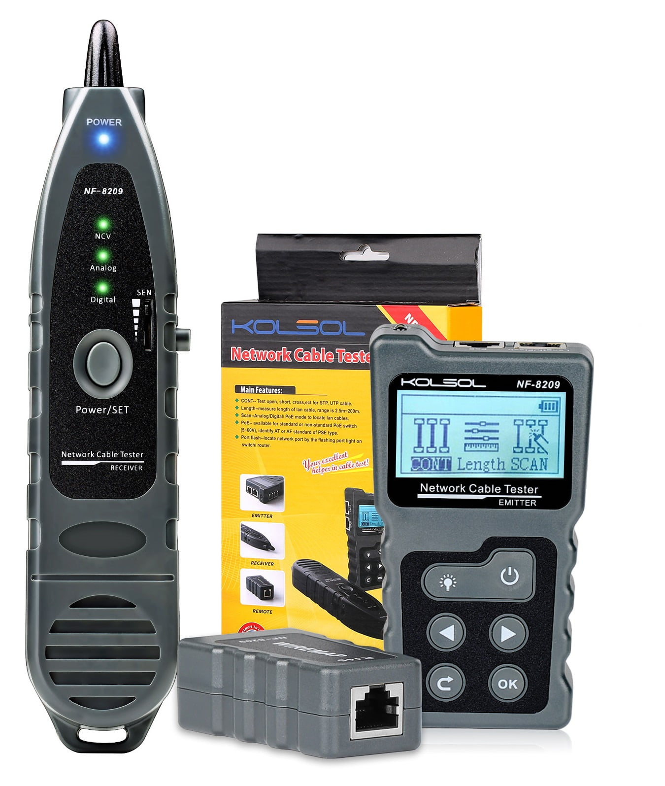 KOLSOL NF-8209 LCD Display Measure Length Lan Cable POE Wire Checker ...
