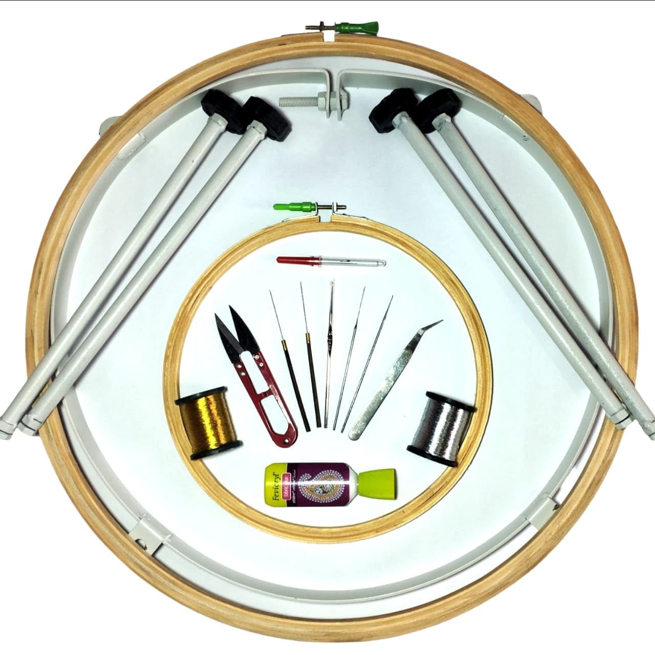 KOLUR Groups Embroidery kitAari Work Set for Beginners 14 Items Hoop 18 ...