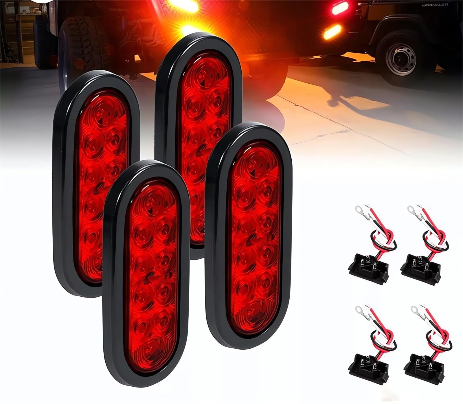 KOMAS 4pcs Trailer Truck SSF20 LED Sealed RED 6" Oval Stop/Turn/Tail ...