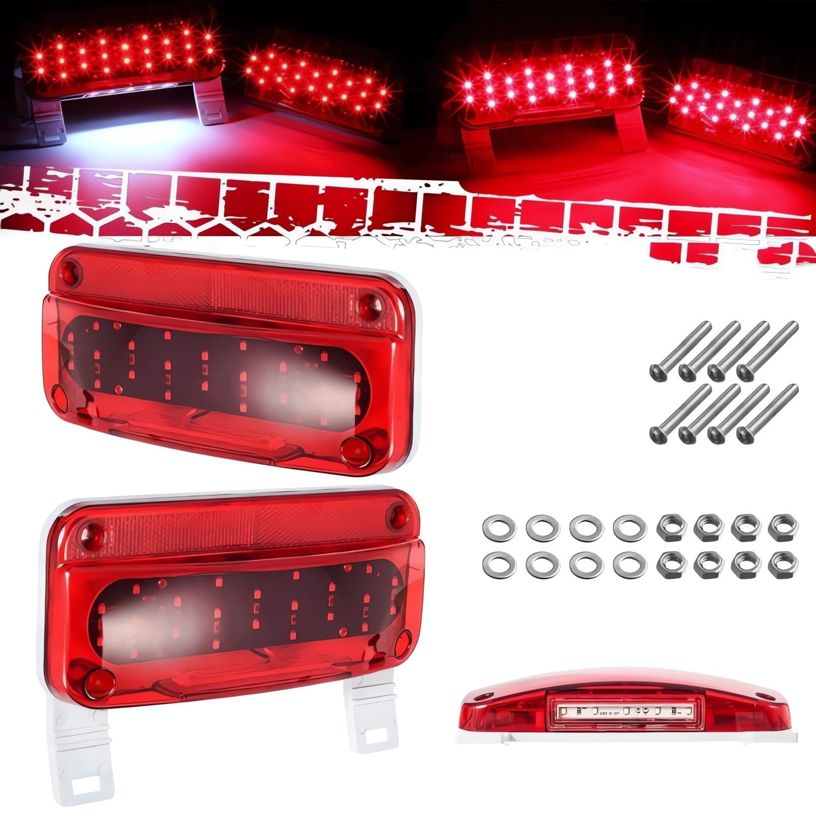 KOMAS Rectangular Red LED STF9 RV Camper Trailer Stop Tail Lights White ...