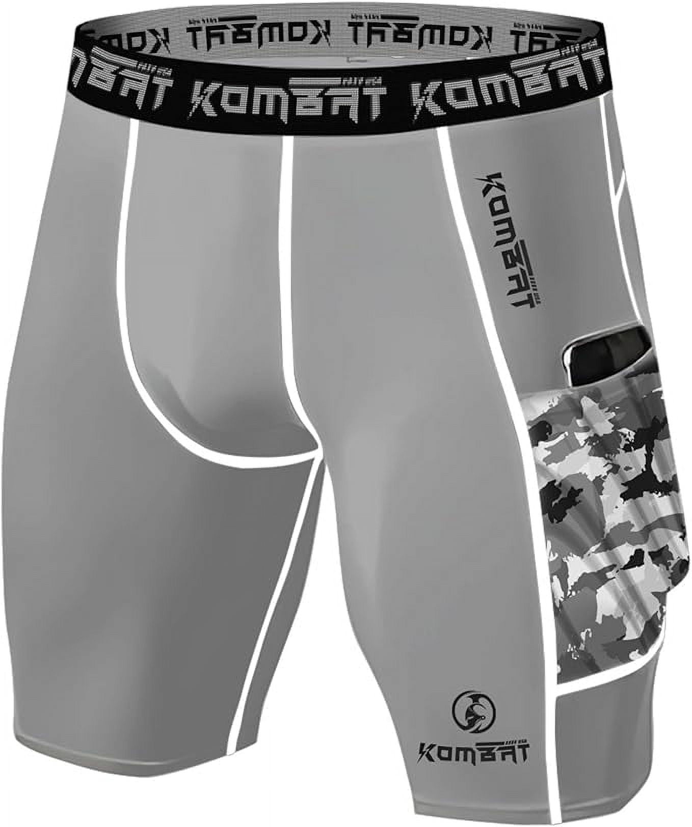 KOMBAT USA Compression Shorts Pro Grey and Black for Men, Running ...